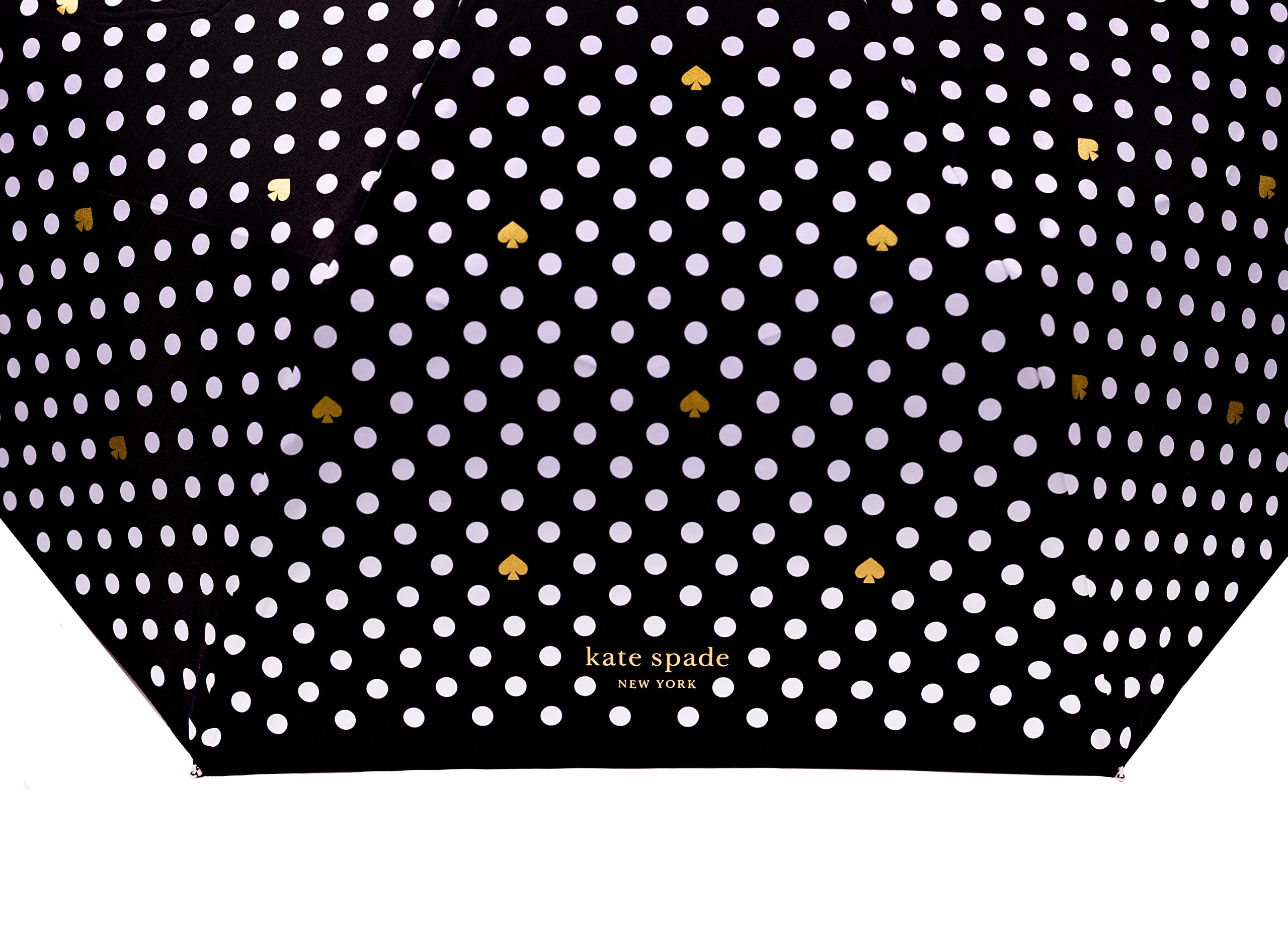 Kate Spade New York Black/White Travel Umbrella, Lightweight Compact Umbrella with Storage Sleeve, Polka Dots