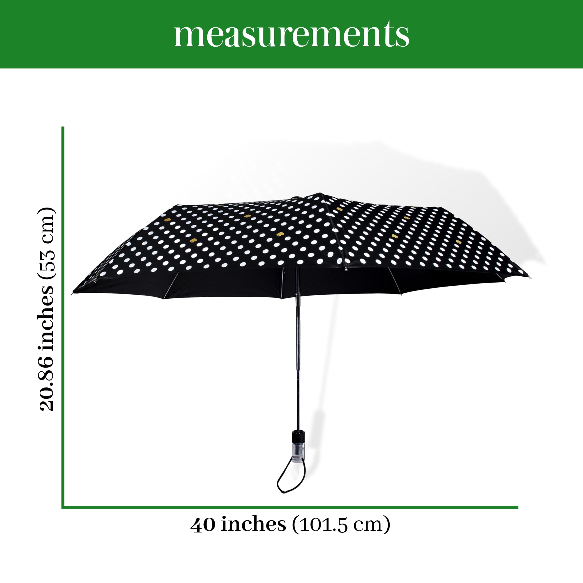 Kate Spade New York Black/White Travel Umbrella, Lightweight Compact Umbrella with Storage Sleeve, Polka Dots