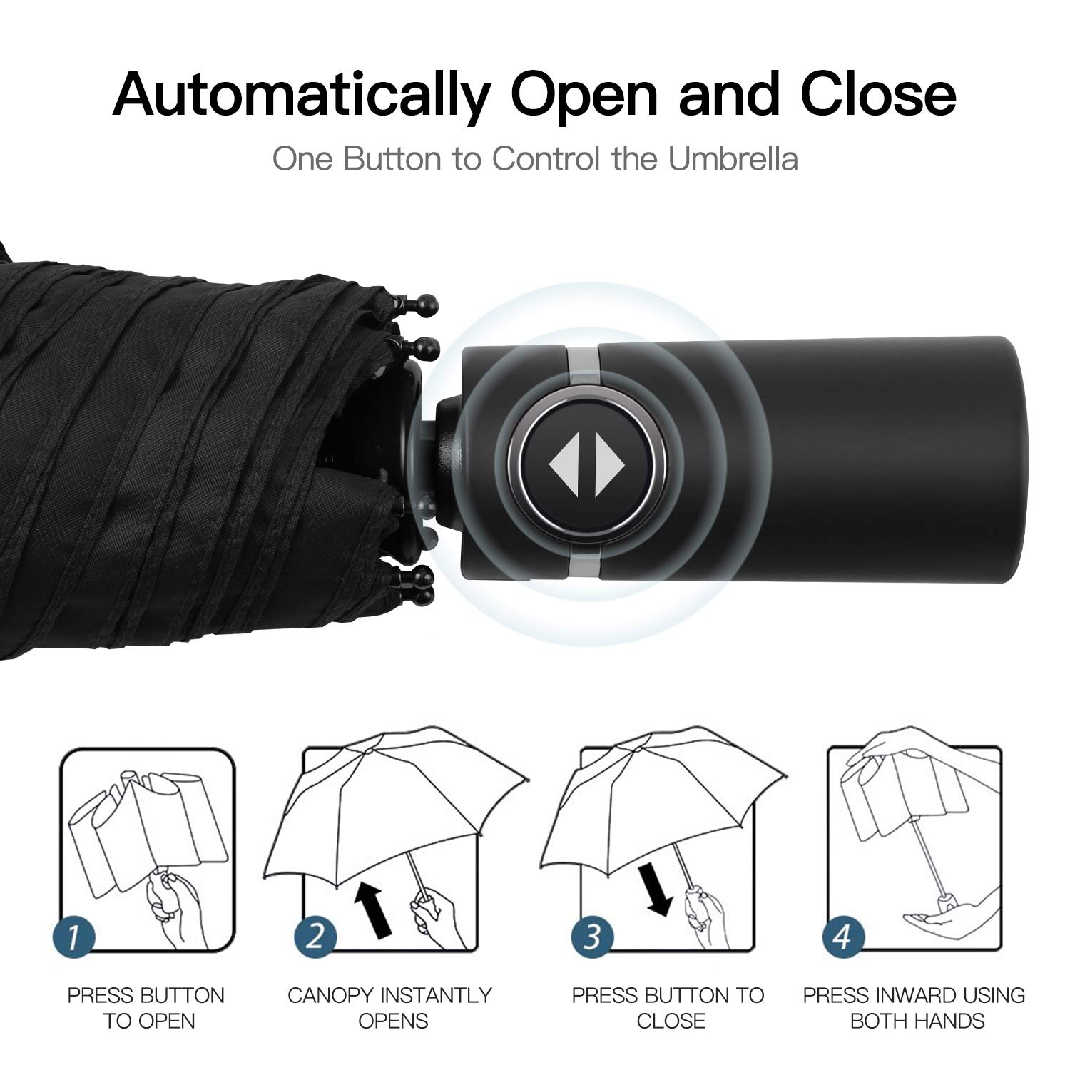 Amazon Brand - Pinzon Umbrella Compact Travel Umbrellas Strong Durable Windproof Umbrella for Rain Portable Umbrella - Reinforced Canopy, Ergonomic Handle, Auto Open/Close - Black