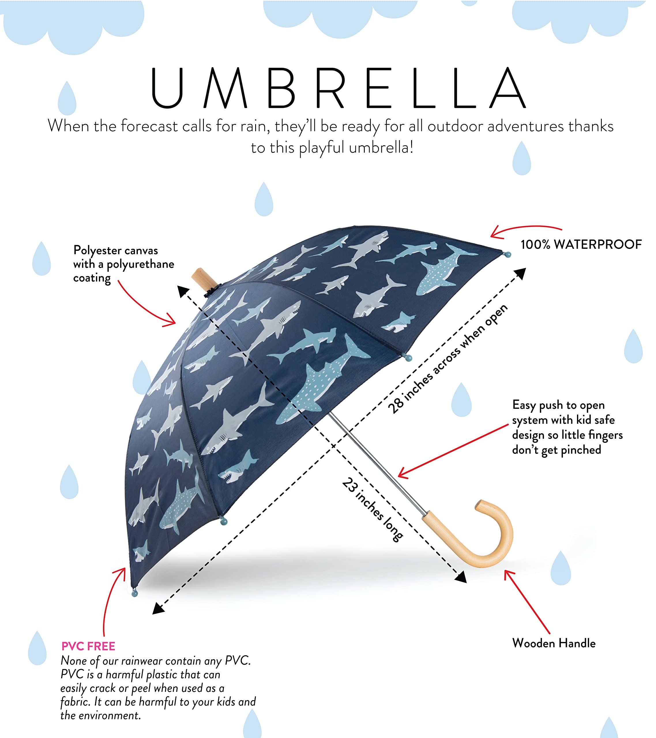 Hatley Boys' Little Printed Umbrellas, Shark Frenzy, One Size