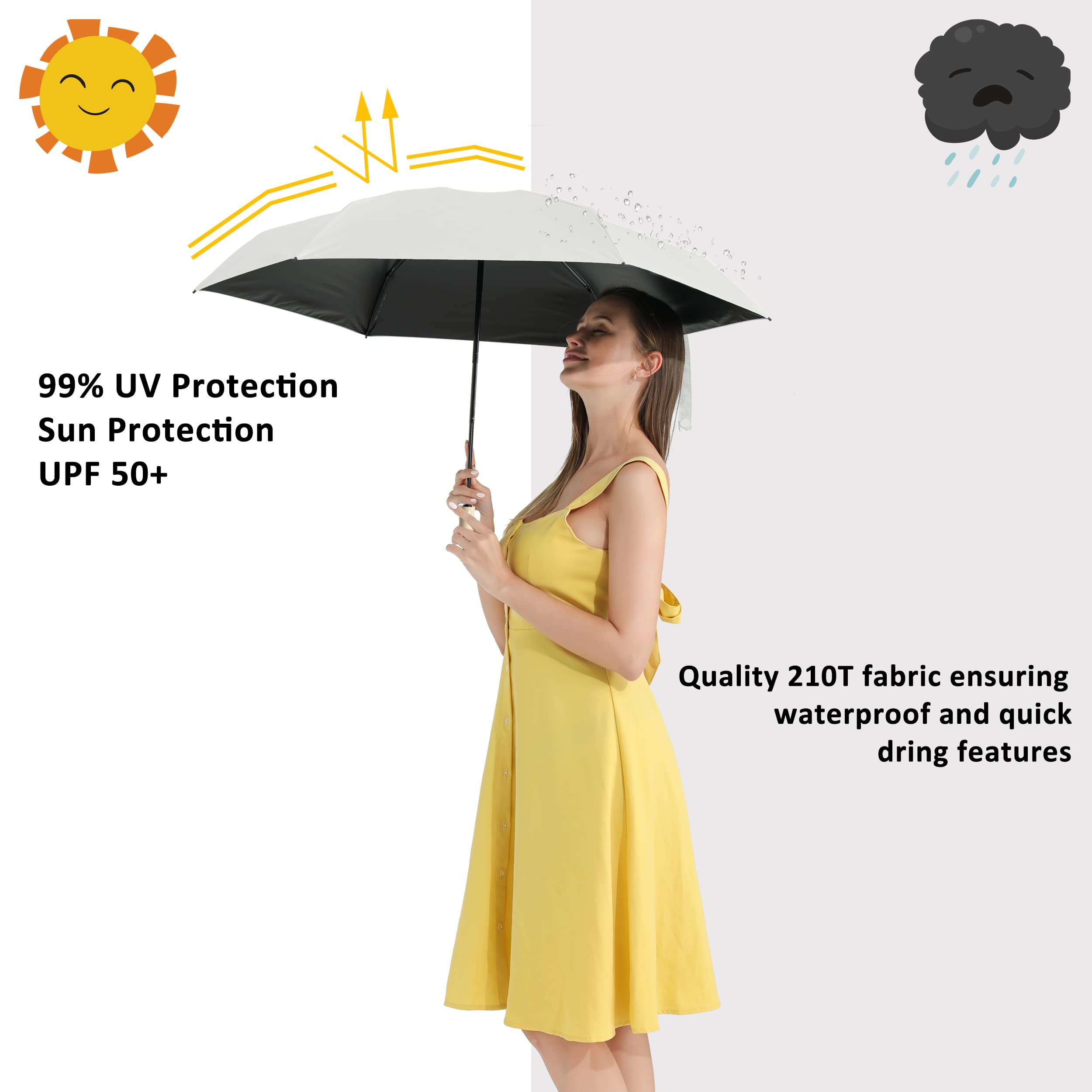 BAODINI Small Travel Umbrella for Rain Protection Sun-Folding UV Umbrella Windproof Compact