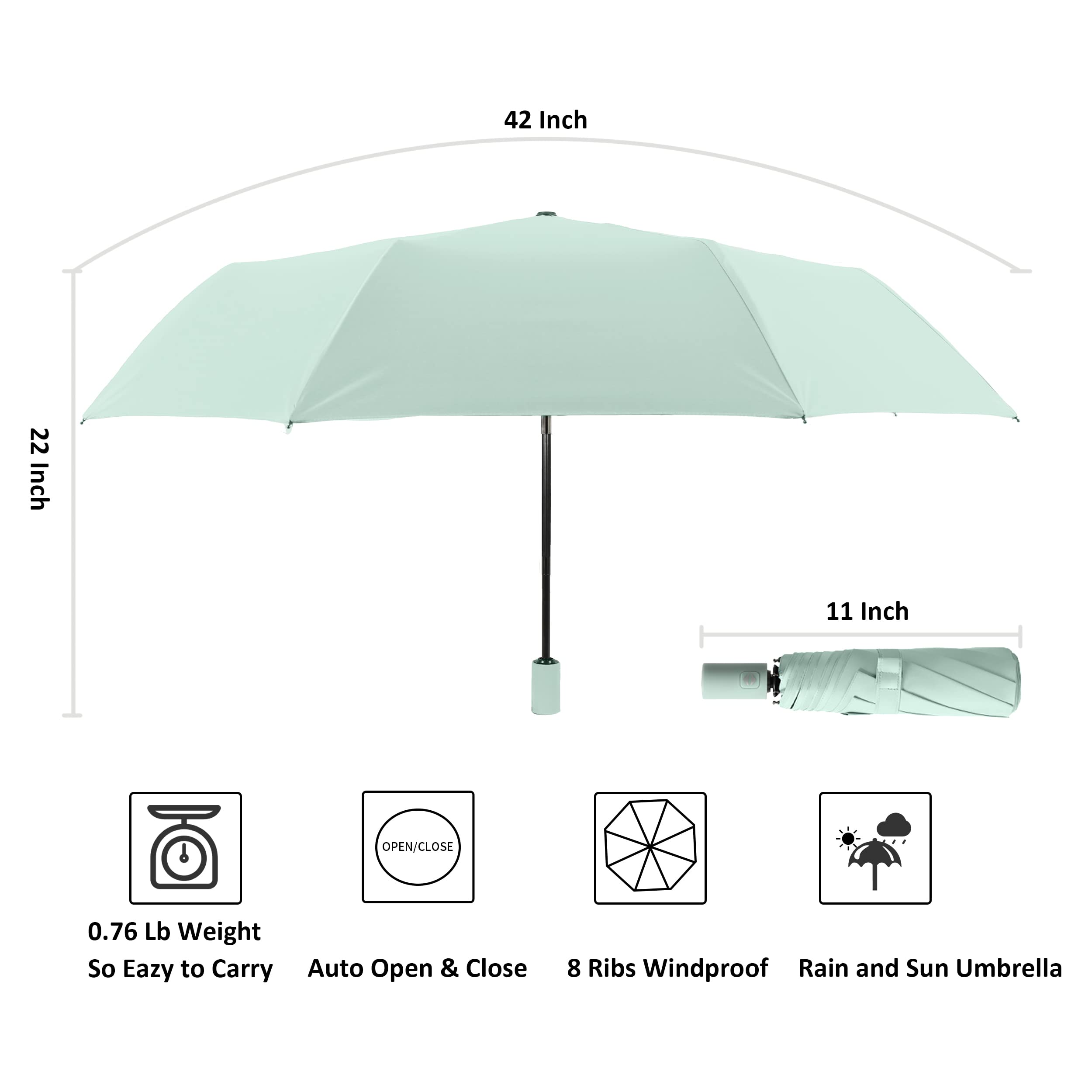 BAODINI Small Travel Umbrella for Rain Protection Sun-Folding UV Umbrella Windproof Compact