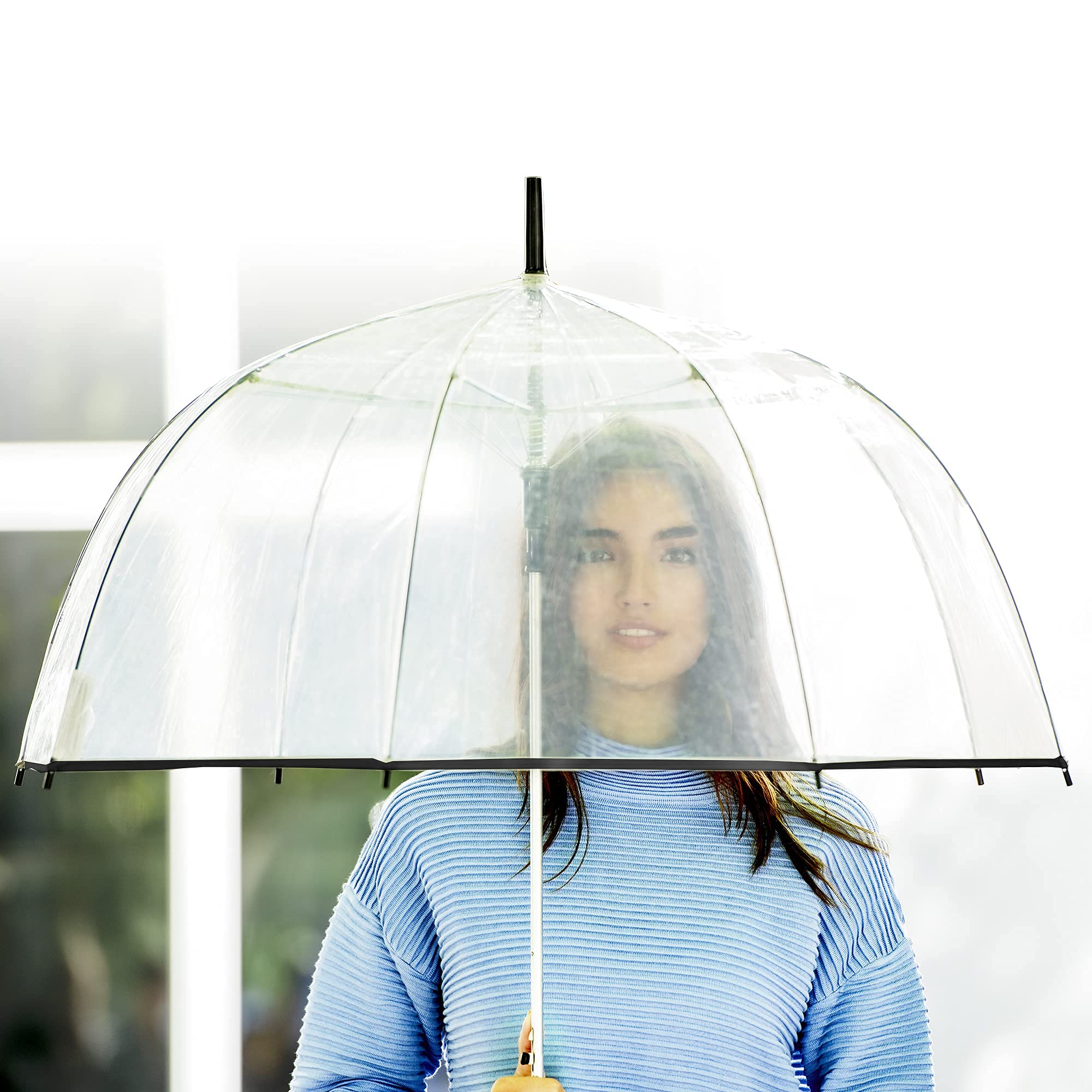 ShedRain Clear Bubble Umbrella – See Through, Rain & Windproof Umbrella - Perfect for Weddings, Prom, Graduation and Outdoor Events - Automatic Open, Silver Crook Handle, Clear Dome with a 52” Arc (Clear & Black)