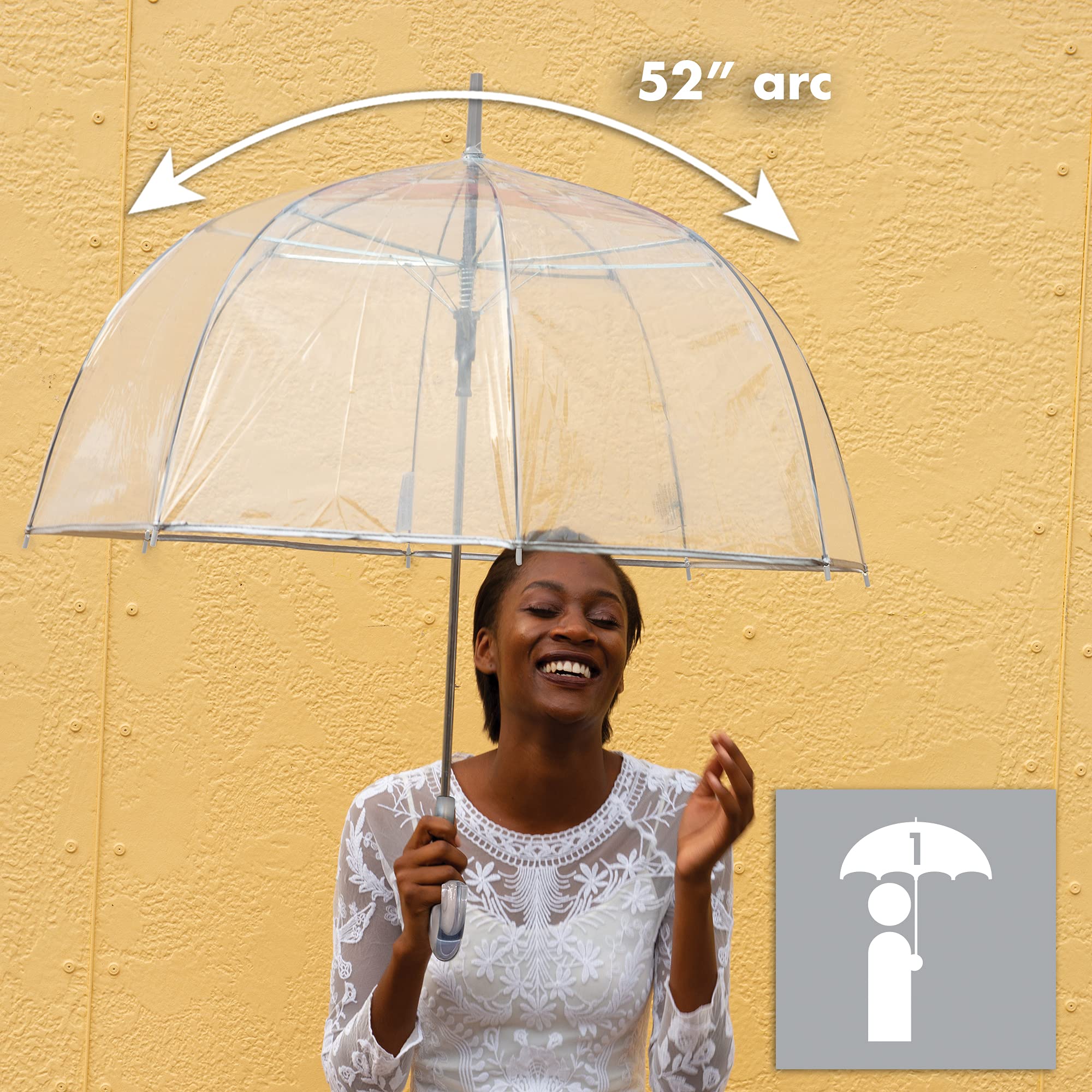 ShedRain Clear Bubble Umbrella – See Through, Rain & Windproof Umbrella - Perfect for Weddings, Prom, Graduation and Outdoor Events - Automatic Open, Silver Crook Handle, Clear Dome with a 52” Arc (Clear & Black)