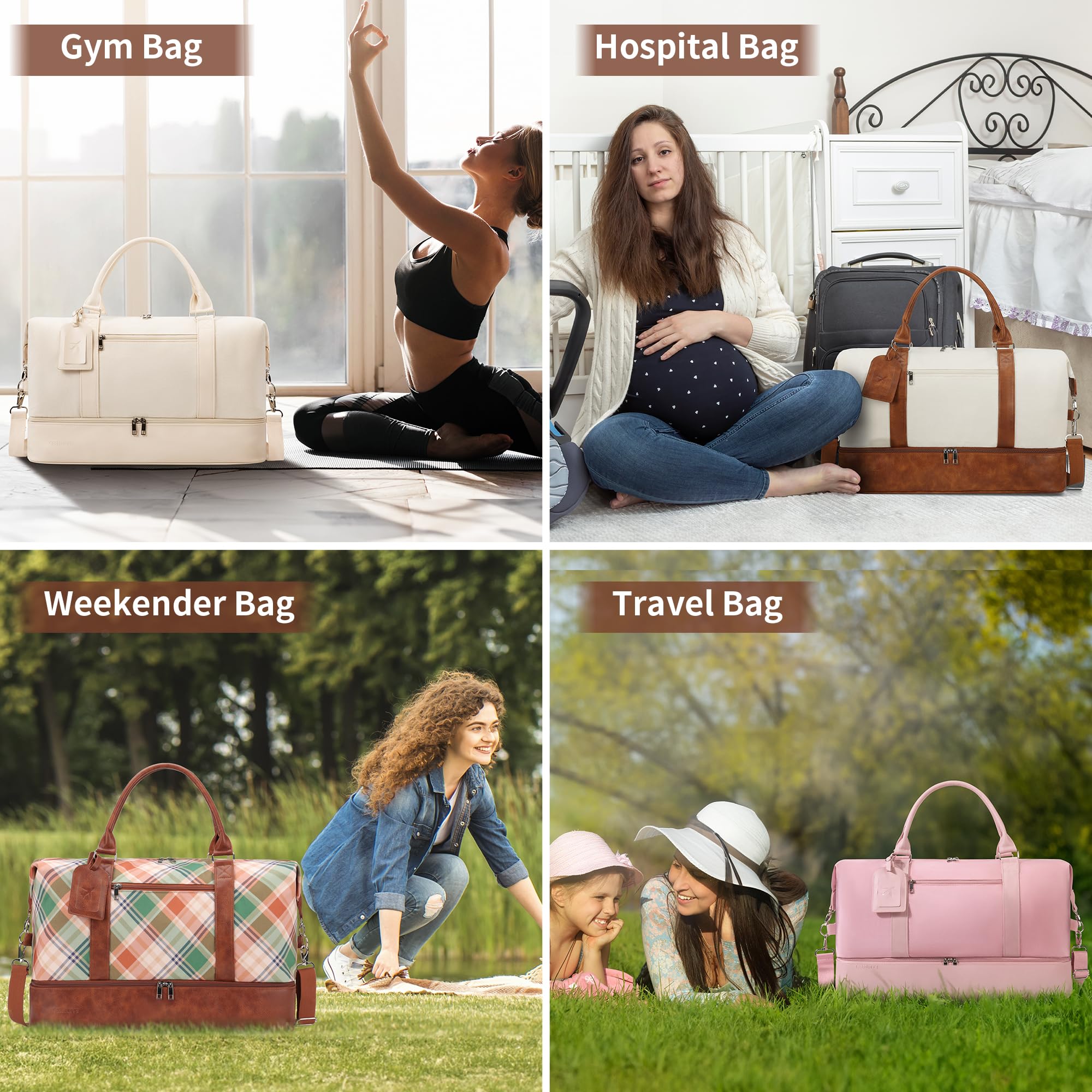 Weekend bag for Women Overnight Bag Large Travel Bag Carry on Weekend Duffle Bag with Shoe Compartment Fit Perfect for Travel Business Gift(Grey Canvas)