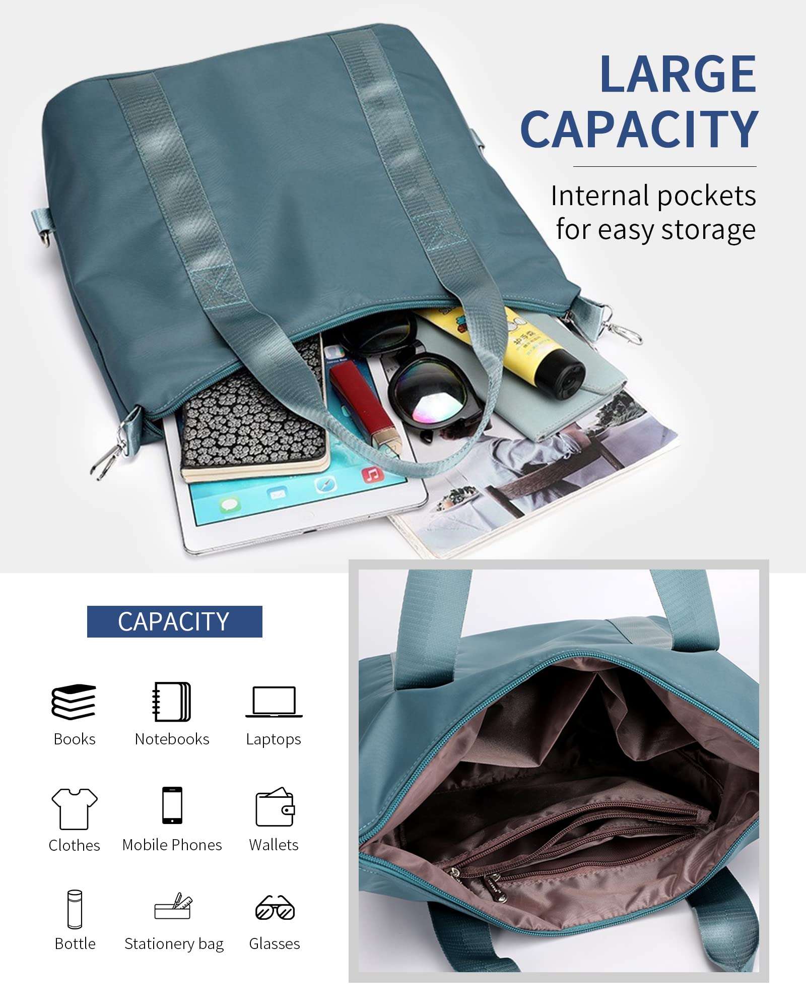 LIVACASA Large Waterproof Tote Bag for Women,Multi-Pockets Shoulder Hobo Crossbody Bag with Zipper and Top Handle