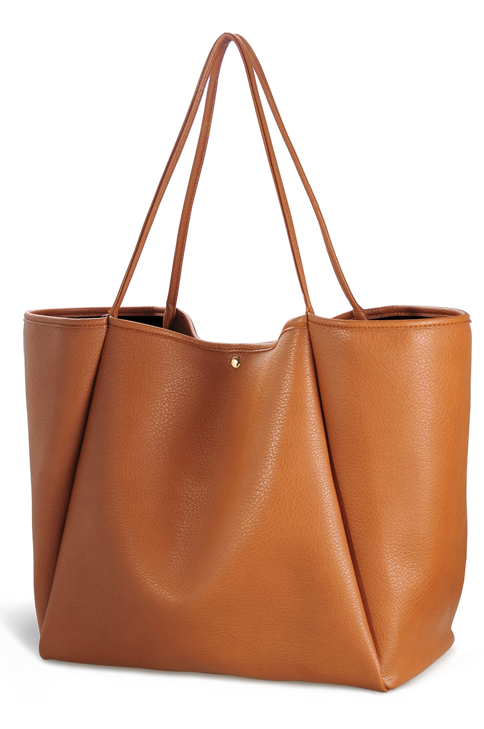 Oversize Vegan Leather Tote Women Weekender Bag Shopper Handbag Travel Purse (Brown)