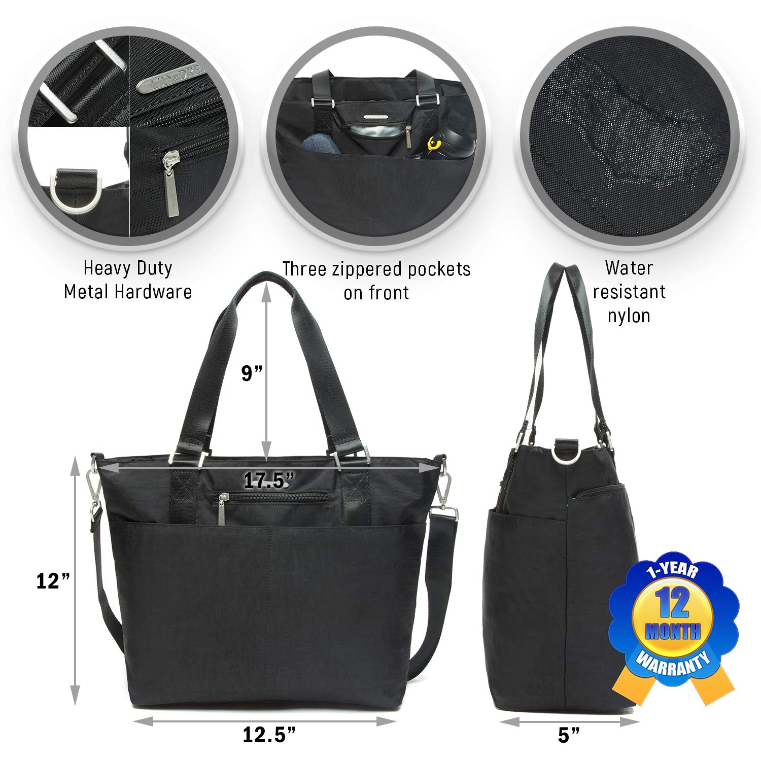 Lily & Drew Nylon Crossbody Bag for Women with Shoulder Strap, Luggage Strap, Laptop Sleeve (Black)