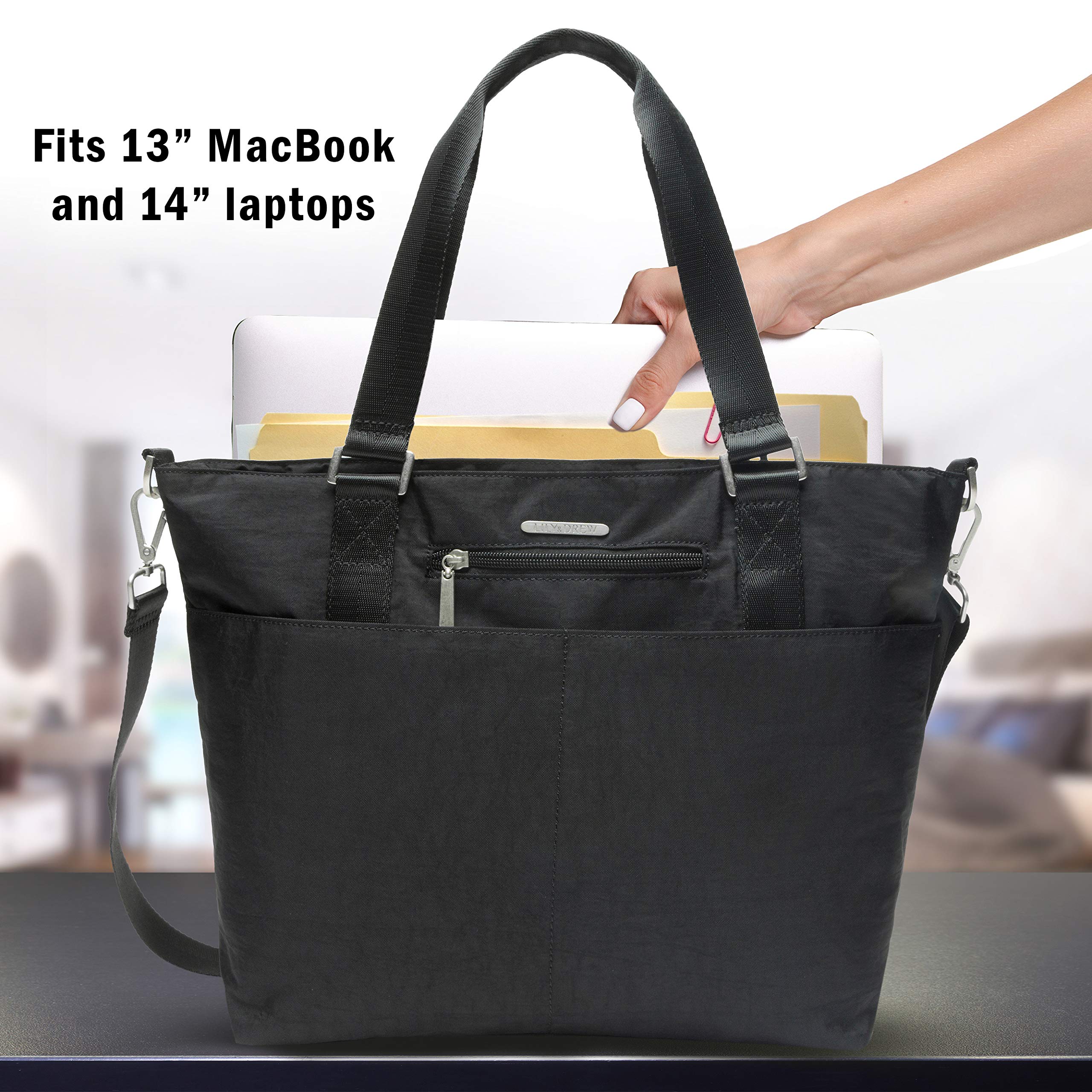 Lily & Drew Nylon Crossbody Bag for Women with Shoulder Strap, Luggage Strap, Laptop Sleeve (Black)