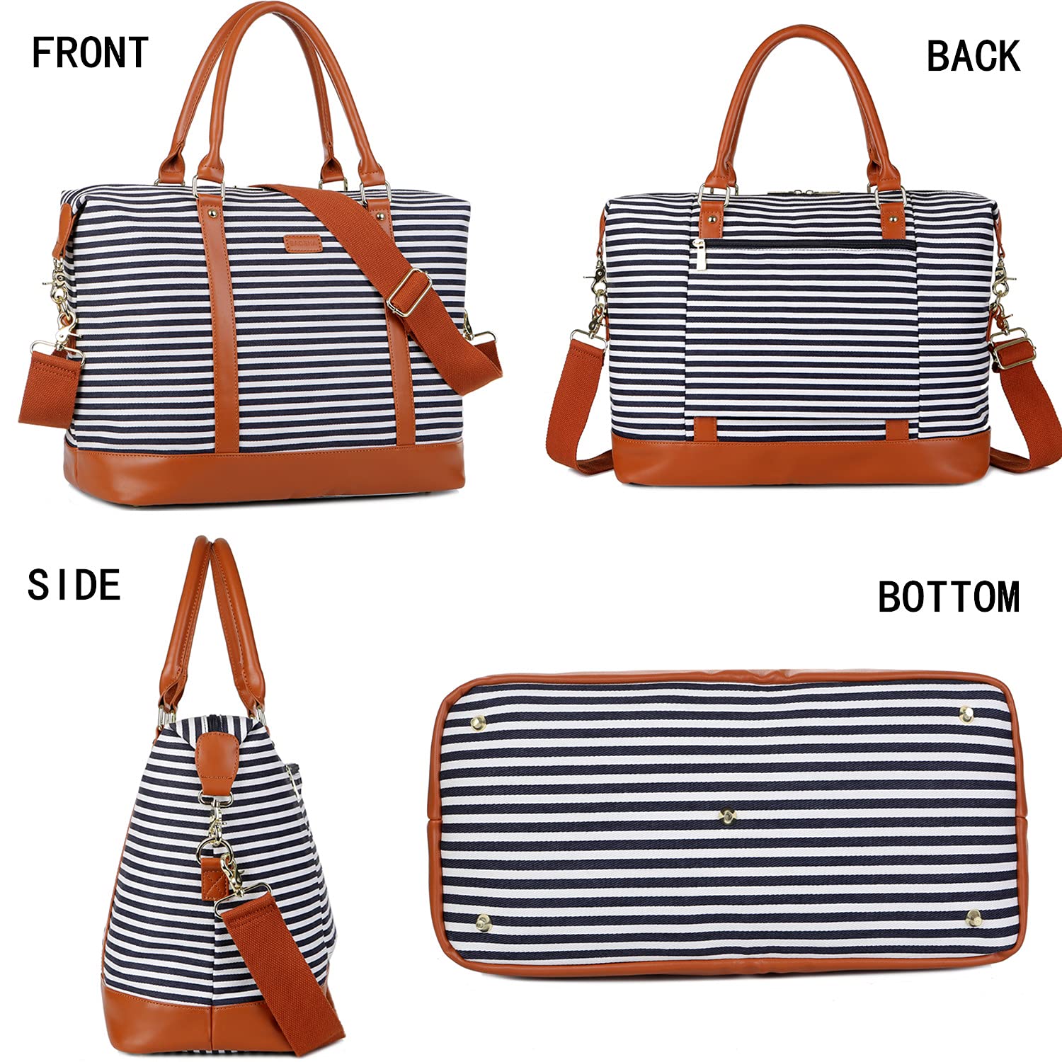 BAOSHA HB-28 Ladies Women Canvas Travel Weekender Bag Overnight Carry-on Duffel Tote Bag (Blue)