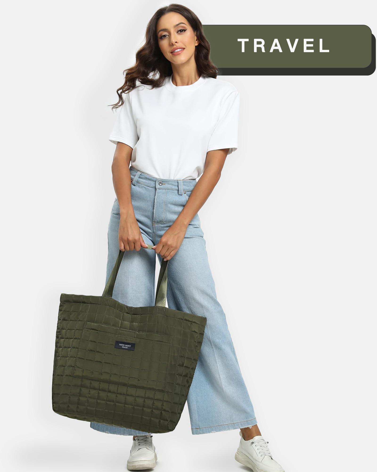 SATIN SAINT lifestyle Large Tote Bag for Women, Travel Tote Bag, Laptop Bag Handbag, Shopping Bag, Lightweight Shoulder Bag for Yoga Gym