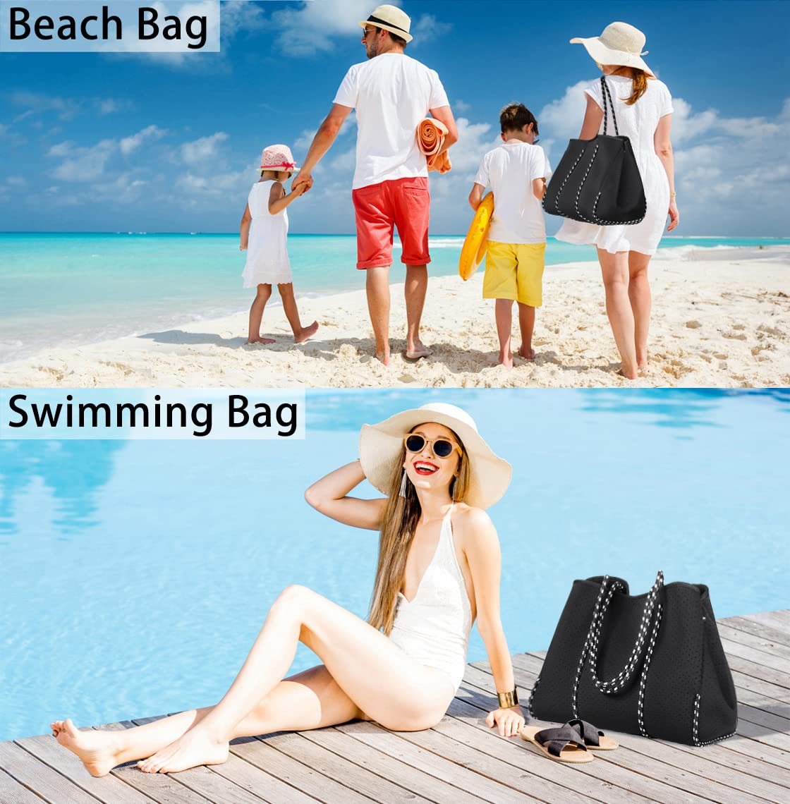 IBFUN Neoprene Tote Bag Large Beach Bag for Women Pool Gym Tote Bag Travel Tote Bag
