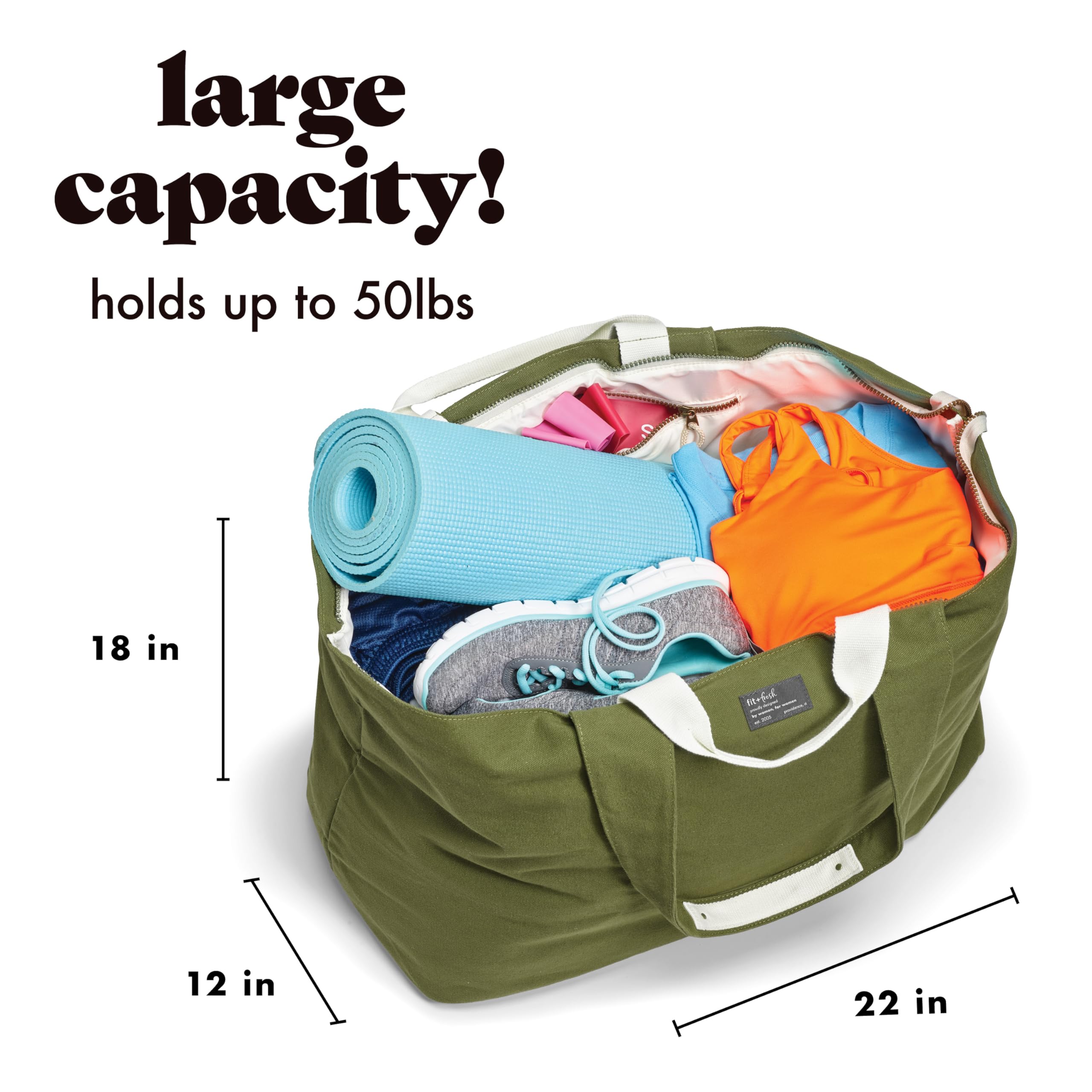 Foundry by Fit + Fresh, All The Things Tote Bag, Luggage, Travel Duffle Bag, Weekender Bags for women, and Beach Bag, Olive