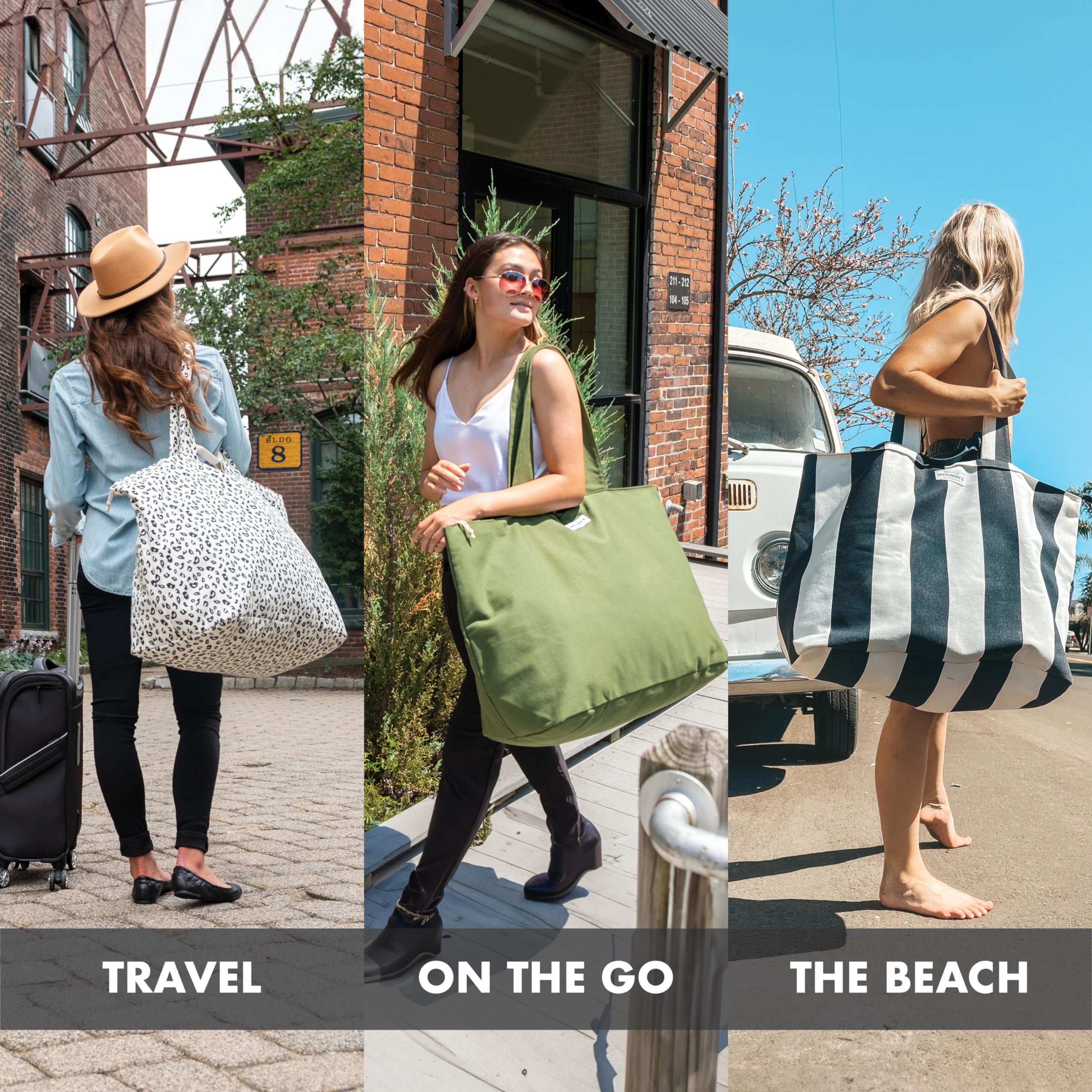 Foundry by Fit + Fresh, All The Things Tote Bag, Luggage, Travel Duffle Bag, Weekender Bags for women, and Beach Bag, Olive