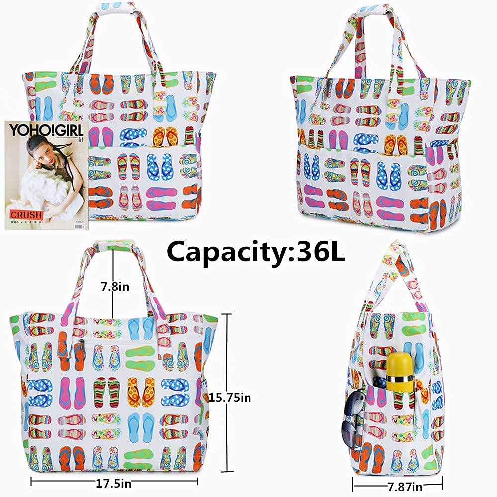 Waterproof Beach Tote Pool Bags for Women Ladies Extra Large Gym Tote Carry On Bag With Wet Compartment for Weekender Travel (slipper)