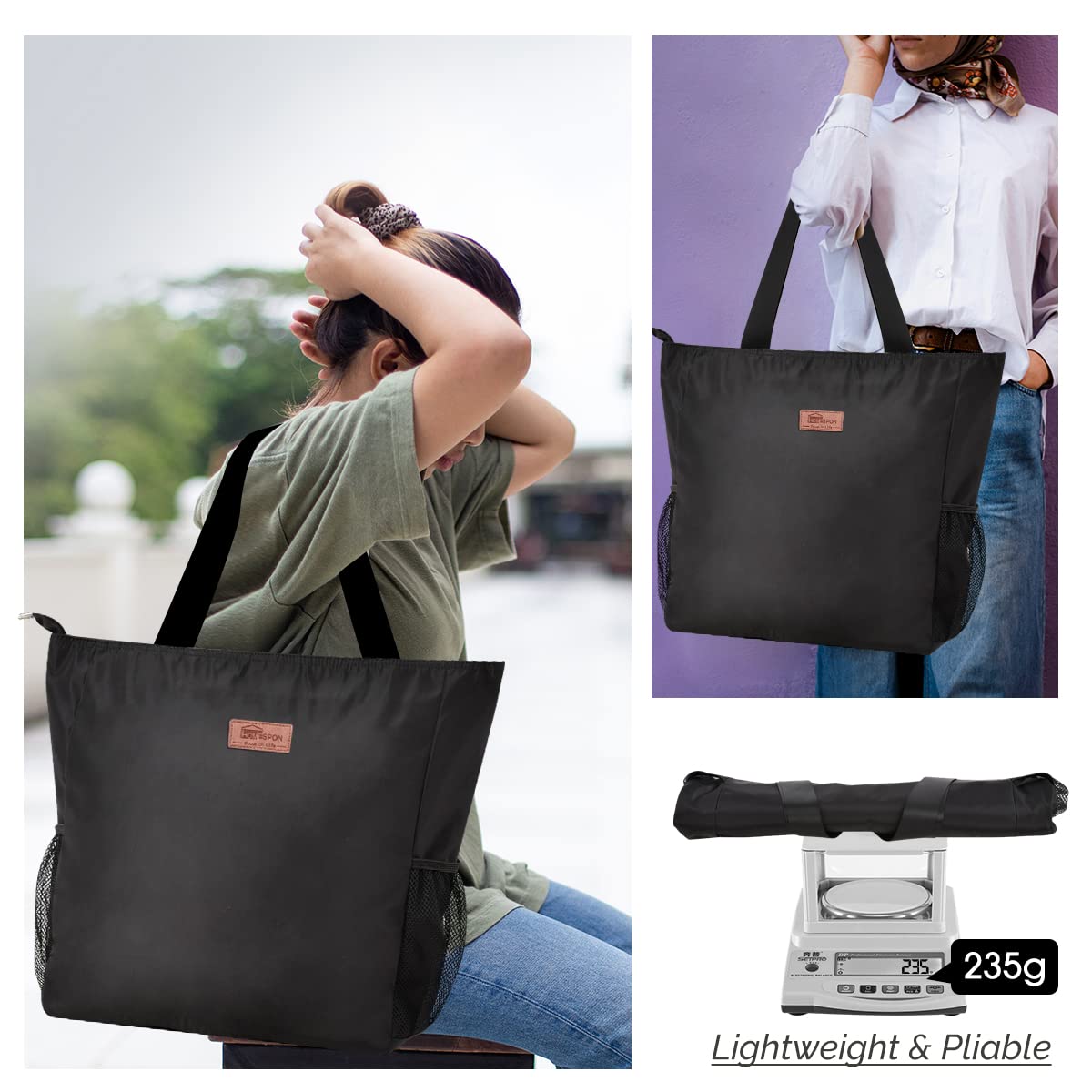 buringer HOMESPON Large Tote Bag with Pockets shoulder bag Lightweight for Travel Hiking Beach Gym