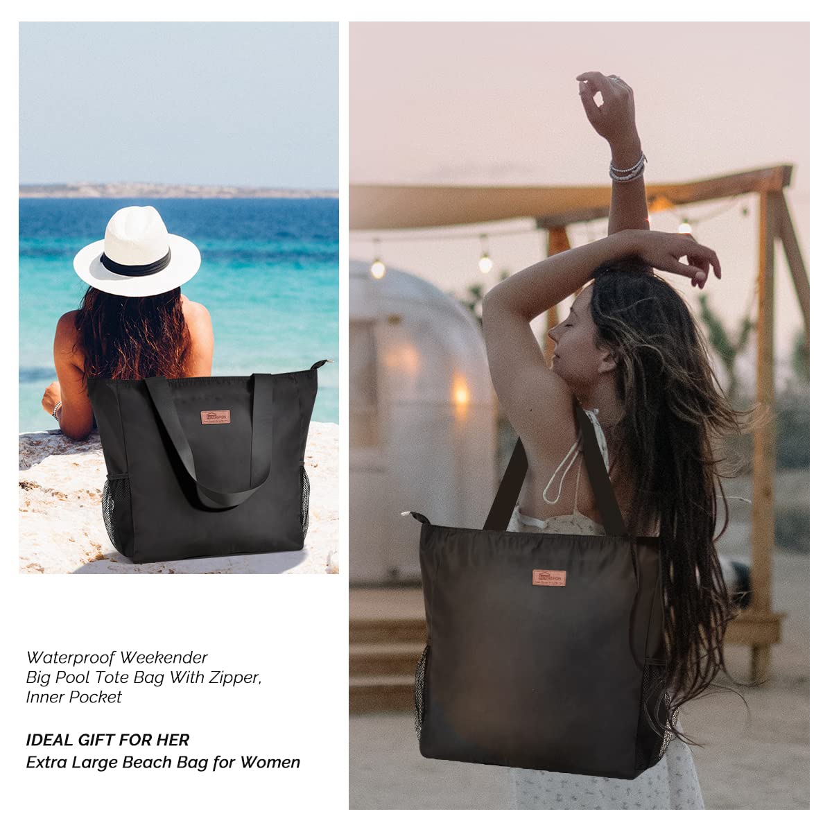 buringer HOMESPON Large Tote Bag with Pockets shoulder bag Lightweight for Travel Hiking Beach Gym