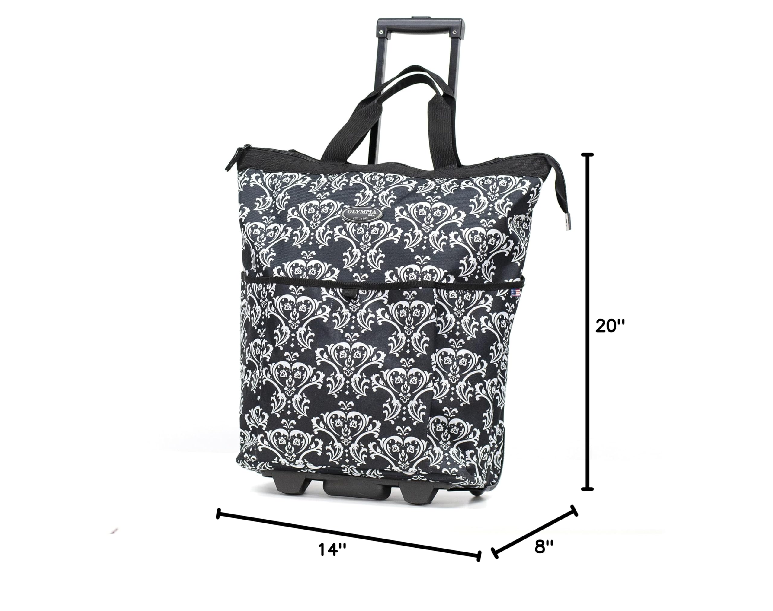 Olympia Fashion Rolling Shopper Tote - Damask Black, 2300 cu. in.