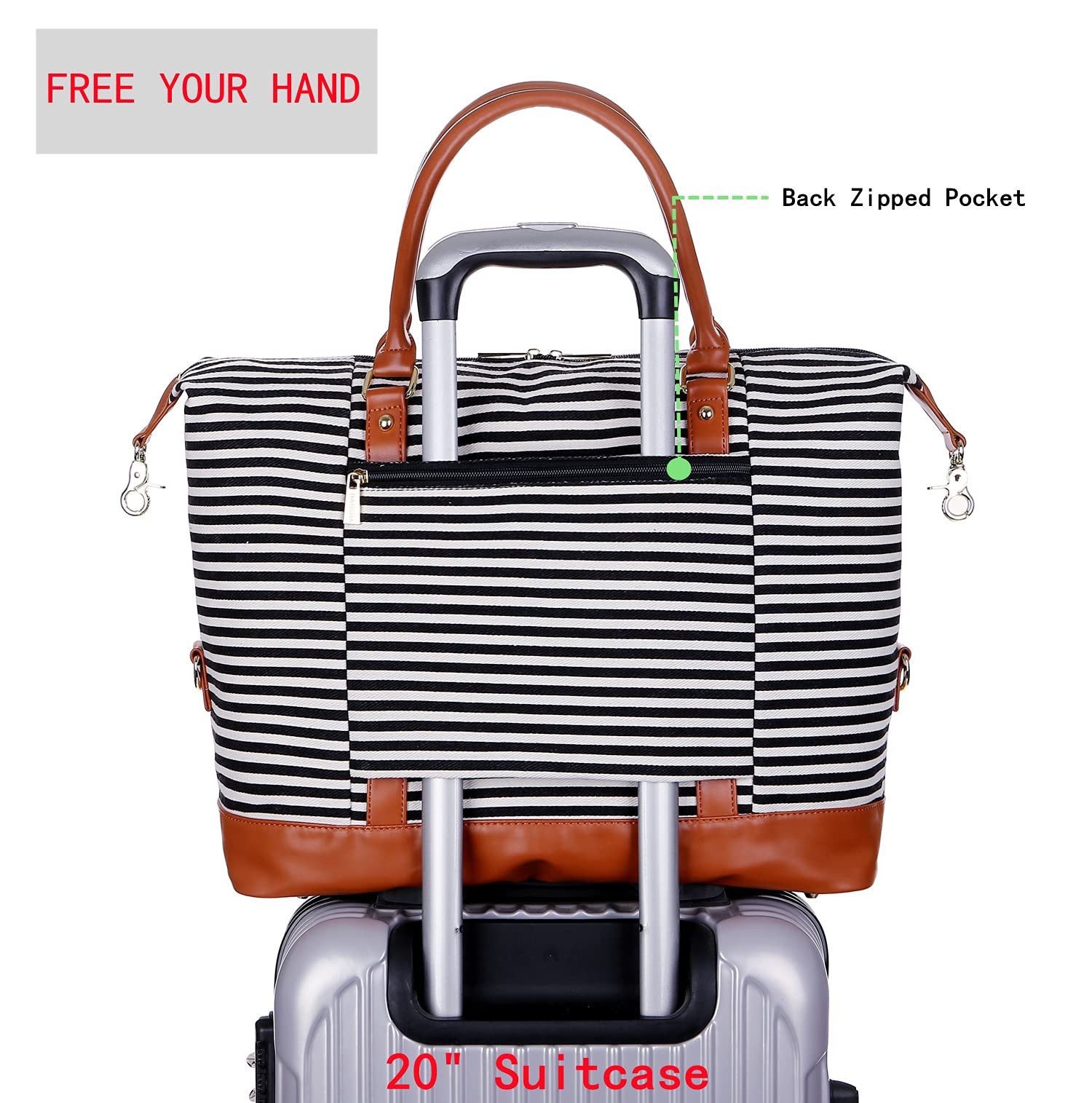 BAOSHA HB-28 Ladies Women Canvas Travel Weekender Bag Overnight Carry-on Duffel Tote Bag (Black)