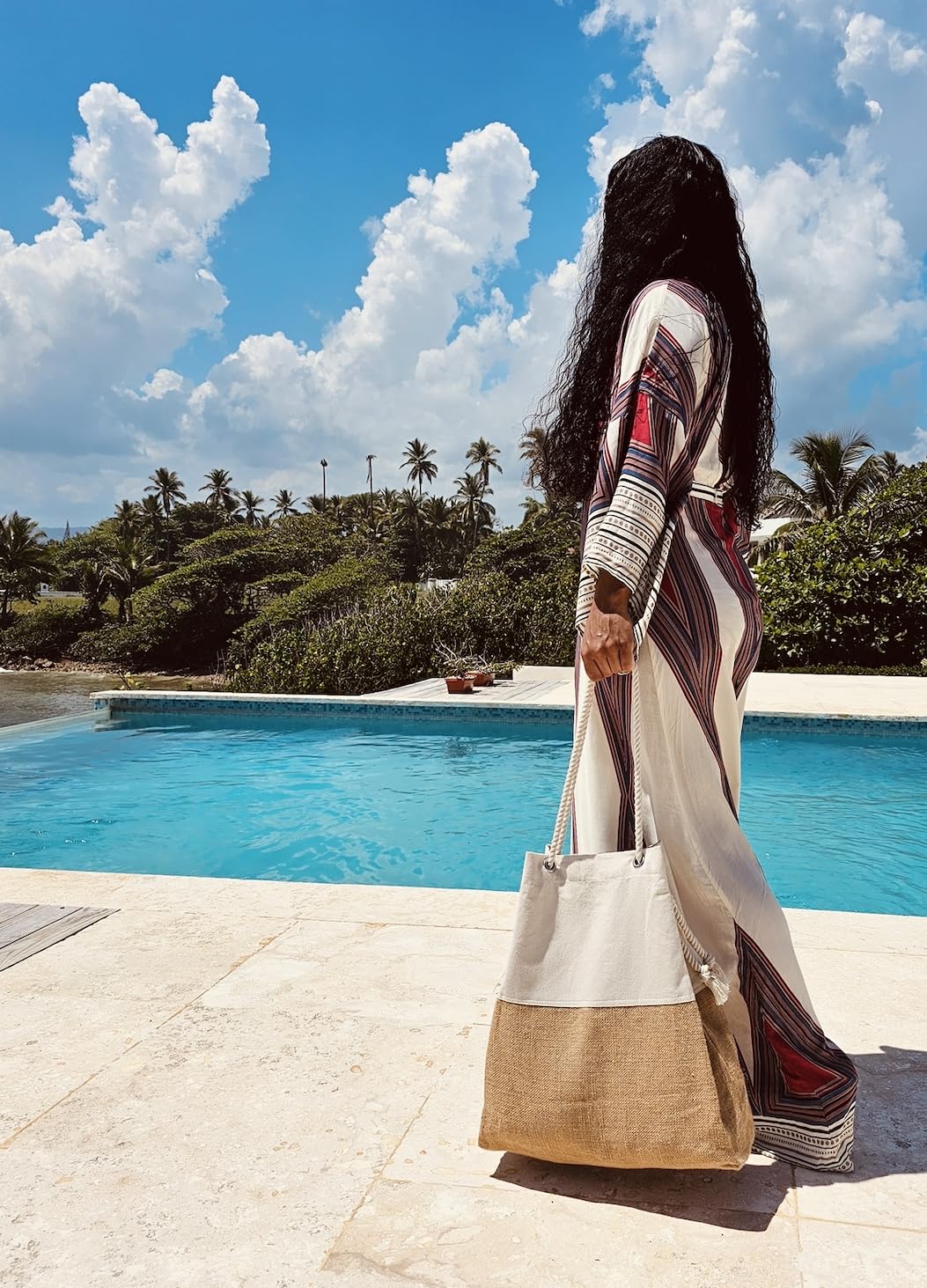 Large Beach Bag - woven beach bag - Canvas and Jute boho Tote Summer Shoulder Bag -Travel tote