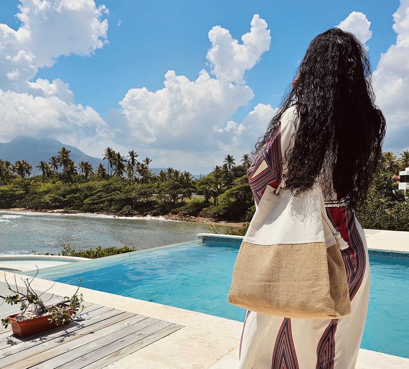 Large Beach Bag - woven beach bag - Canvas and Jute boho Tote Summer Shoulder Bag -Travel tote