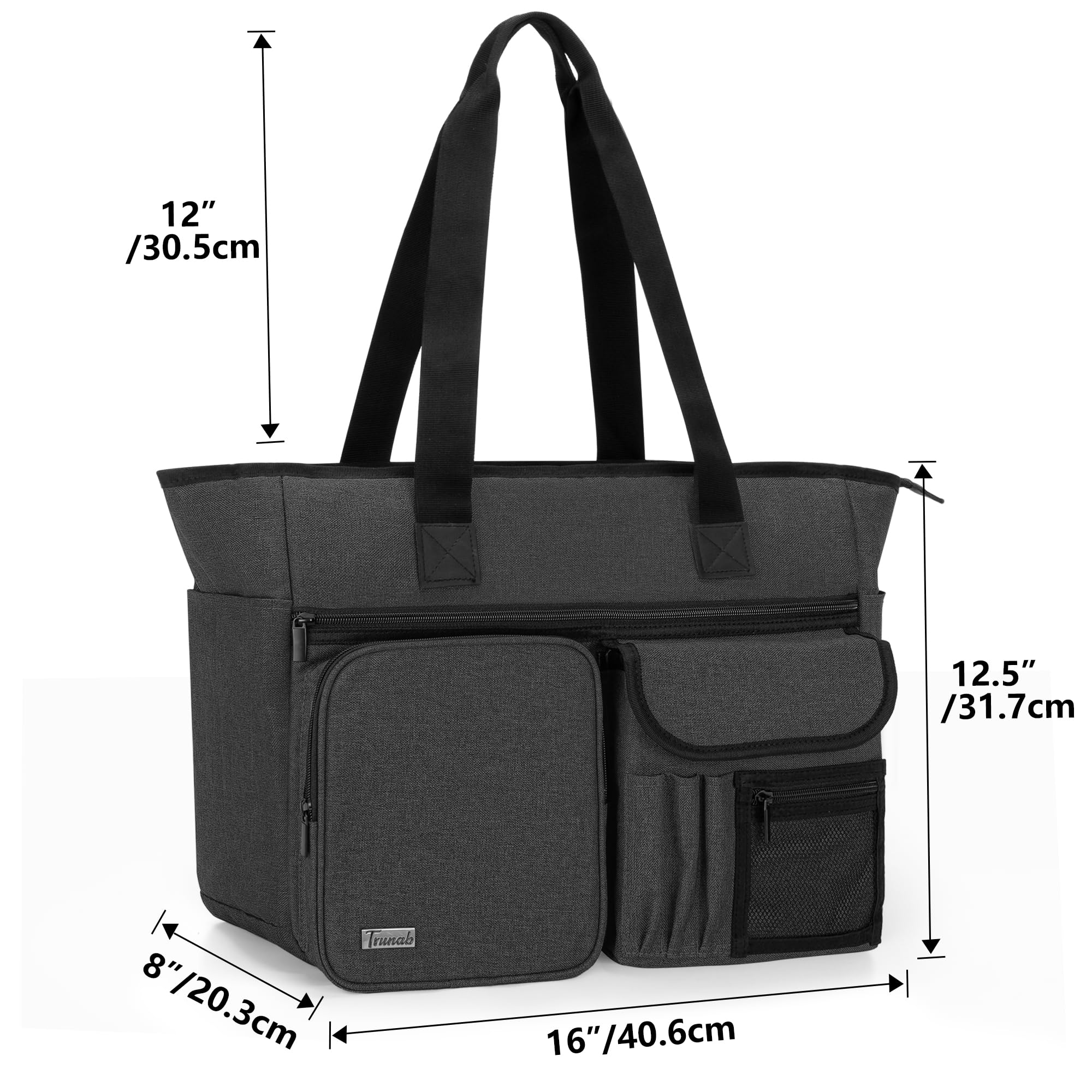 Trunab Nurse Tote Bag for Work with Padded 15.6” Laptop Sleeve, Black