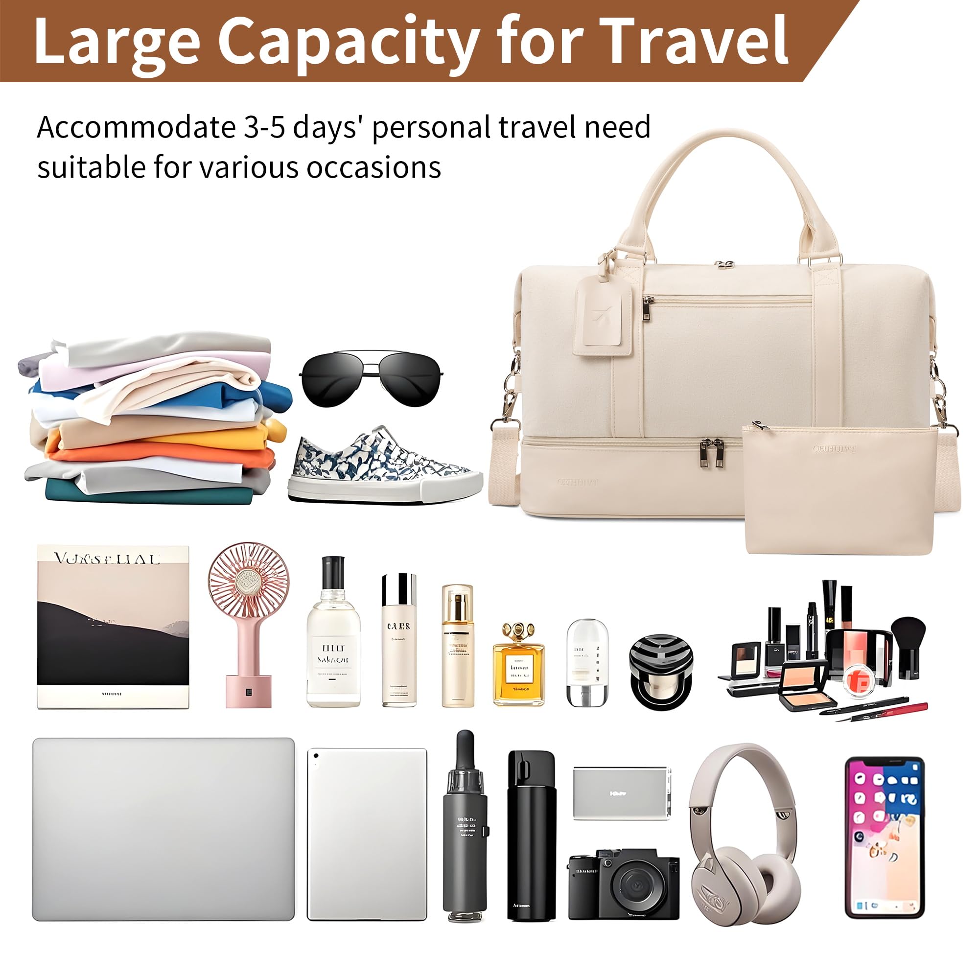 Weekend bag for Women Overnight Bag Large Travel Bag Carry on Weekend Duffle Bag with Shoe Compartment Fit Perfect for Travel Business Gift(Pink)