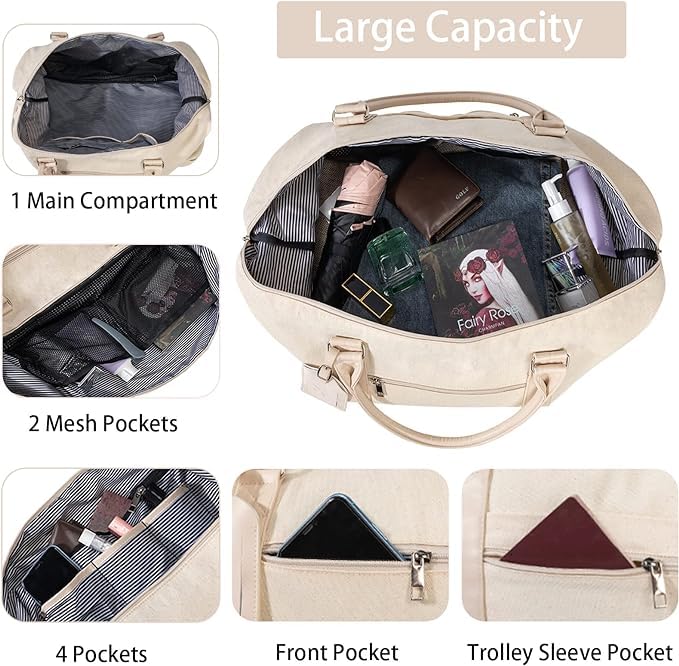 Weekend bag for Women Overnight Bag Large Travel Bag Carry on Weekend Duffle Bag with Shoe Compartment Fit Perfect for Travel Business Gift(Pink)