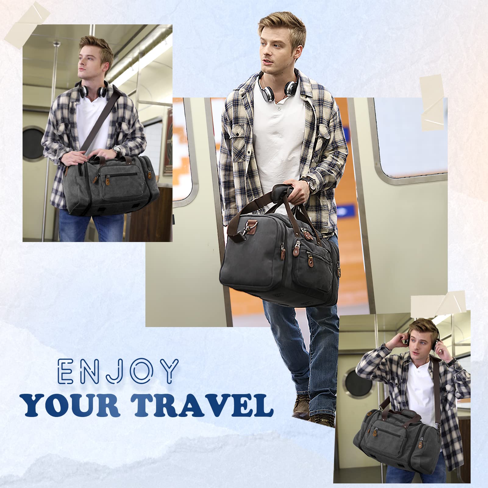 Gonex Canvas Duffle Bag for Travel, 60L Duffel Overnight Weekend Bag (Dark Gray)