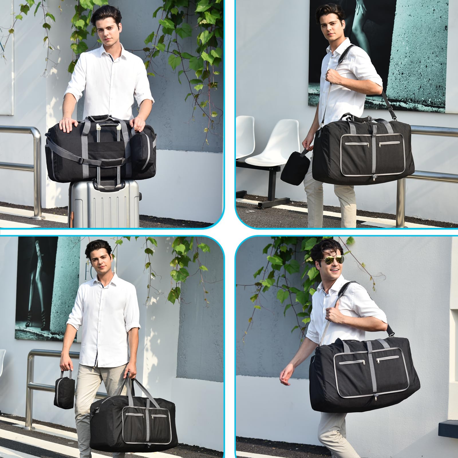 Felipe Varela 65L Duffle Bag with Shoes Compartment and Adjustable Strap,Foldable Travel Duffel Bags for Men Women,Waterproof Duffel Bags