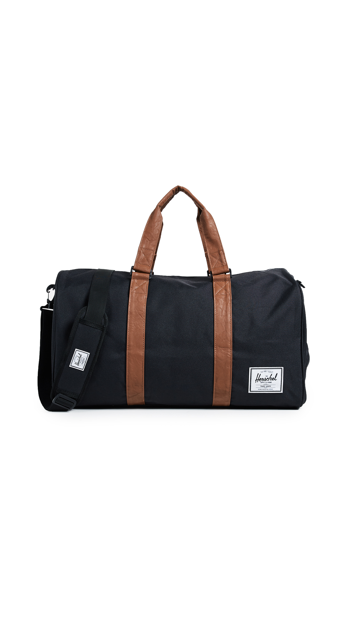 Herschel Novel Duffel Bag, Black/Tan Synthetic Leather, Classic 42.5L