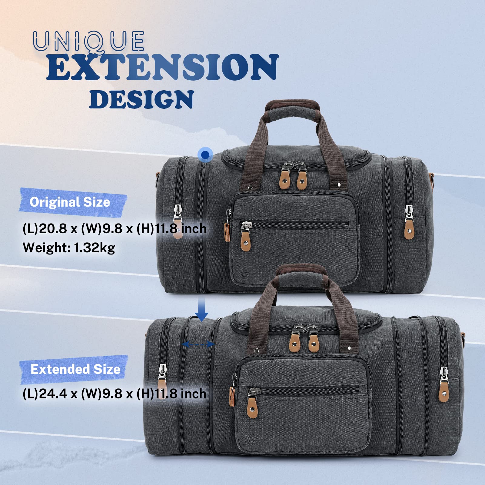 Gonex Canvas Duffle Bag for Travel, 50L Duffel Overnight Weekend Bag (Dark Gray)
