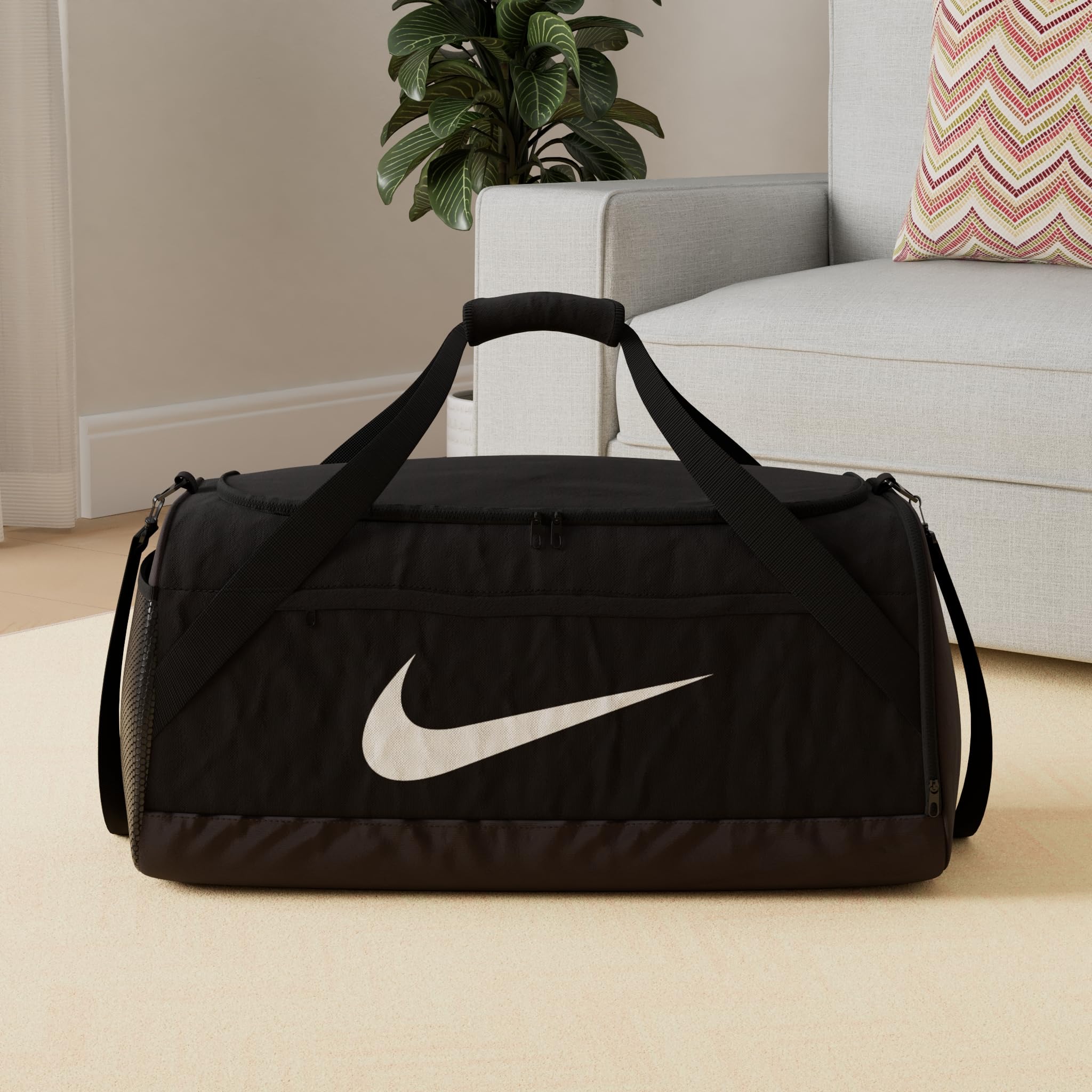 NIKE Brasilia Duffel Bag, Black/Black/White, Large