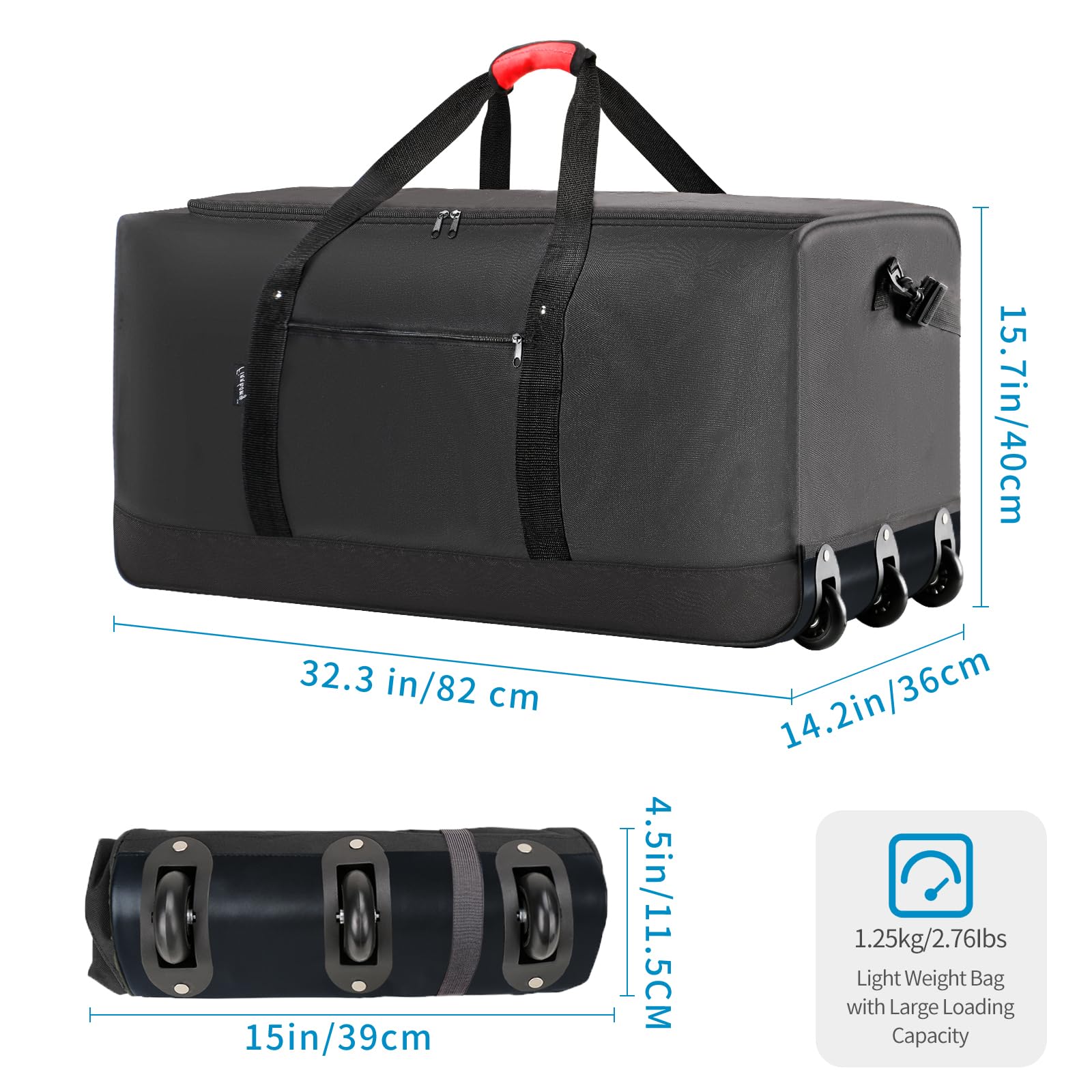 Finnhomy 120L Foldable Rolling Duffel Bag with 3 Wheels, Light Weight Travel Duffel bag with Large Loading Capacity, 32 inch Rolling Duffel bag with Shoulder Strap for Travel Camping Sports