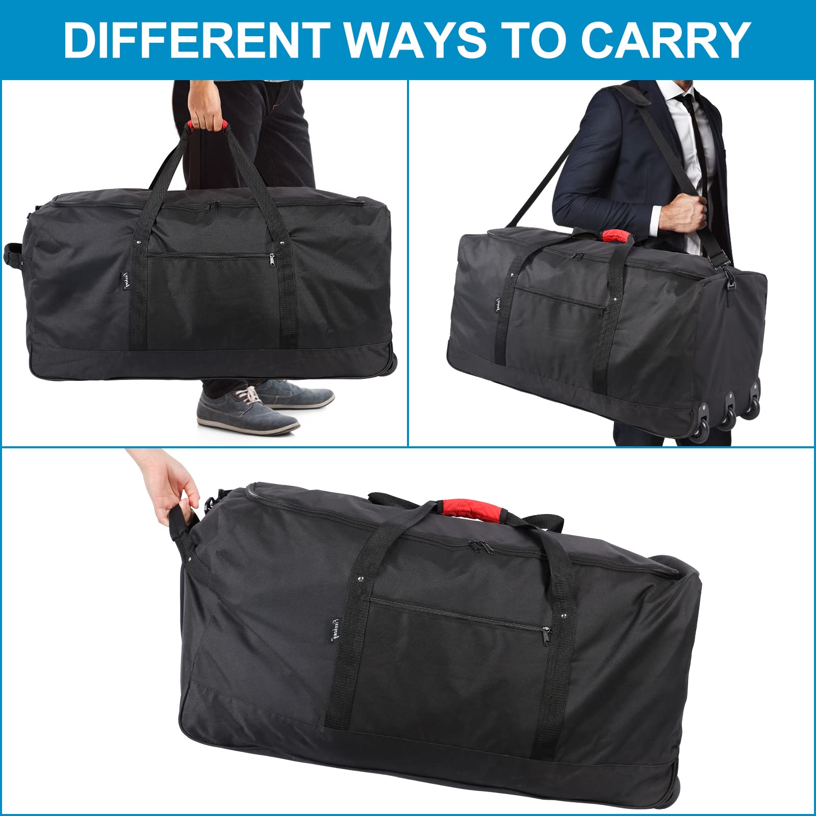 Finnhomy 120L Foldable Rolling Duffel Bag with 3 Wheels, Light Weight Travel Duffel bag with Large Loading Capacity, 32 inch Rolling Duffel bag with Shoulder Strap for Travel Camping Sports