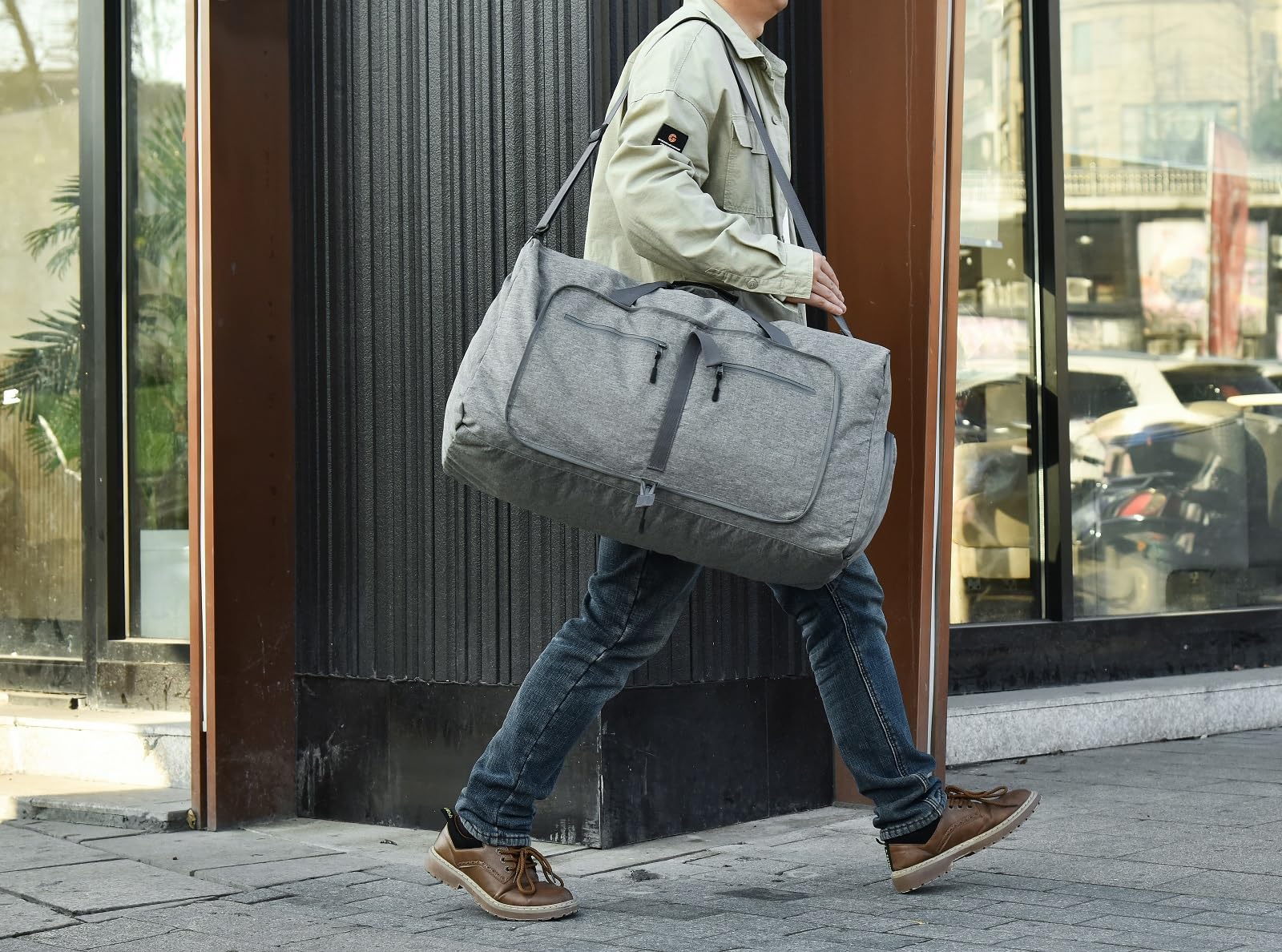 Duffel Bag 65L Packable Duffle Bag with Shoes Compartment Unisex Travel Bag Water-Resistant Duffle Bag(Grey,65L)