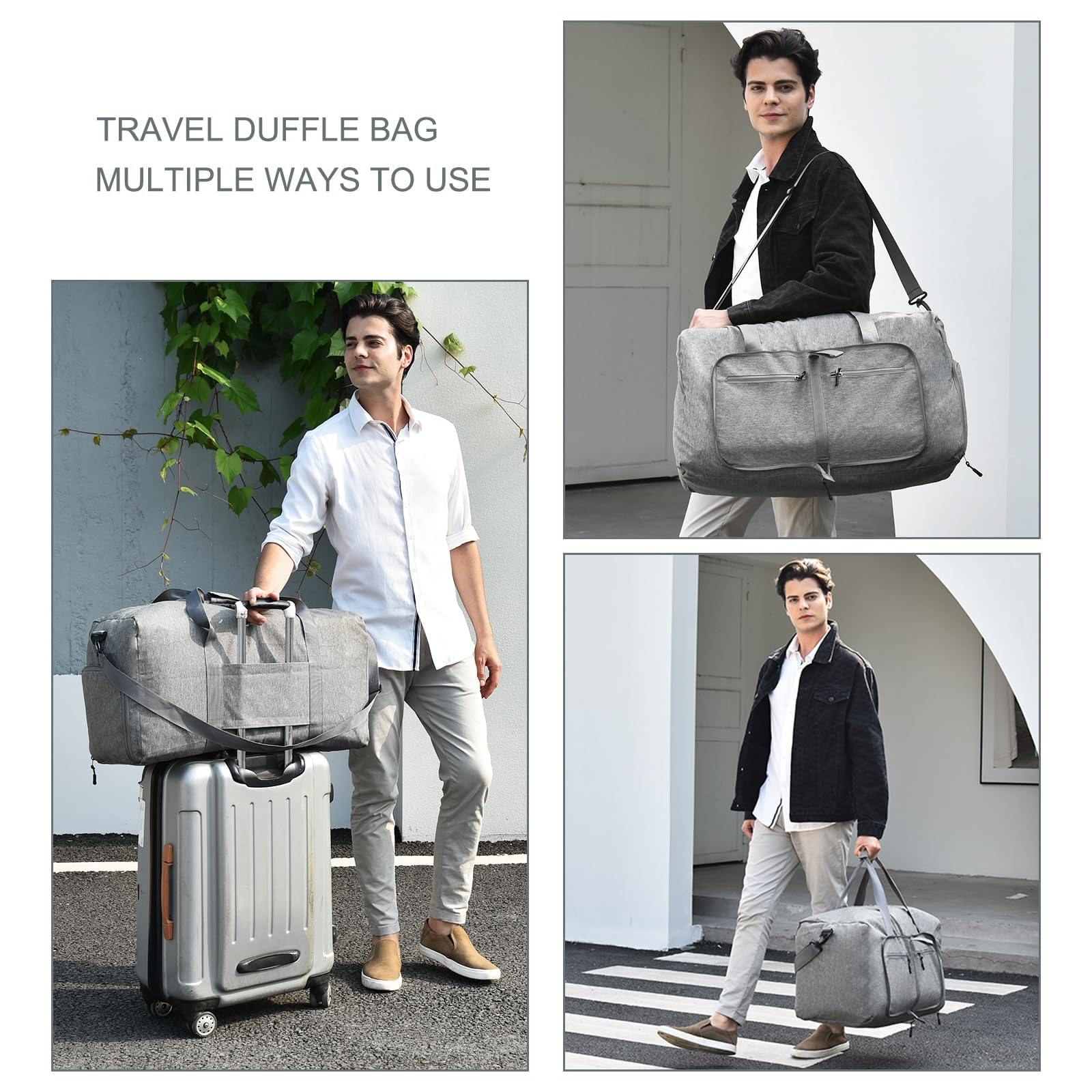 Duffel Bag 65L Packable Duffle Bag with Shoes Compartment Unisex Travel Bag Water-Resistant Duffle Bag(Grey,65L)