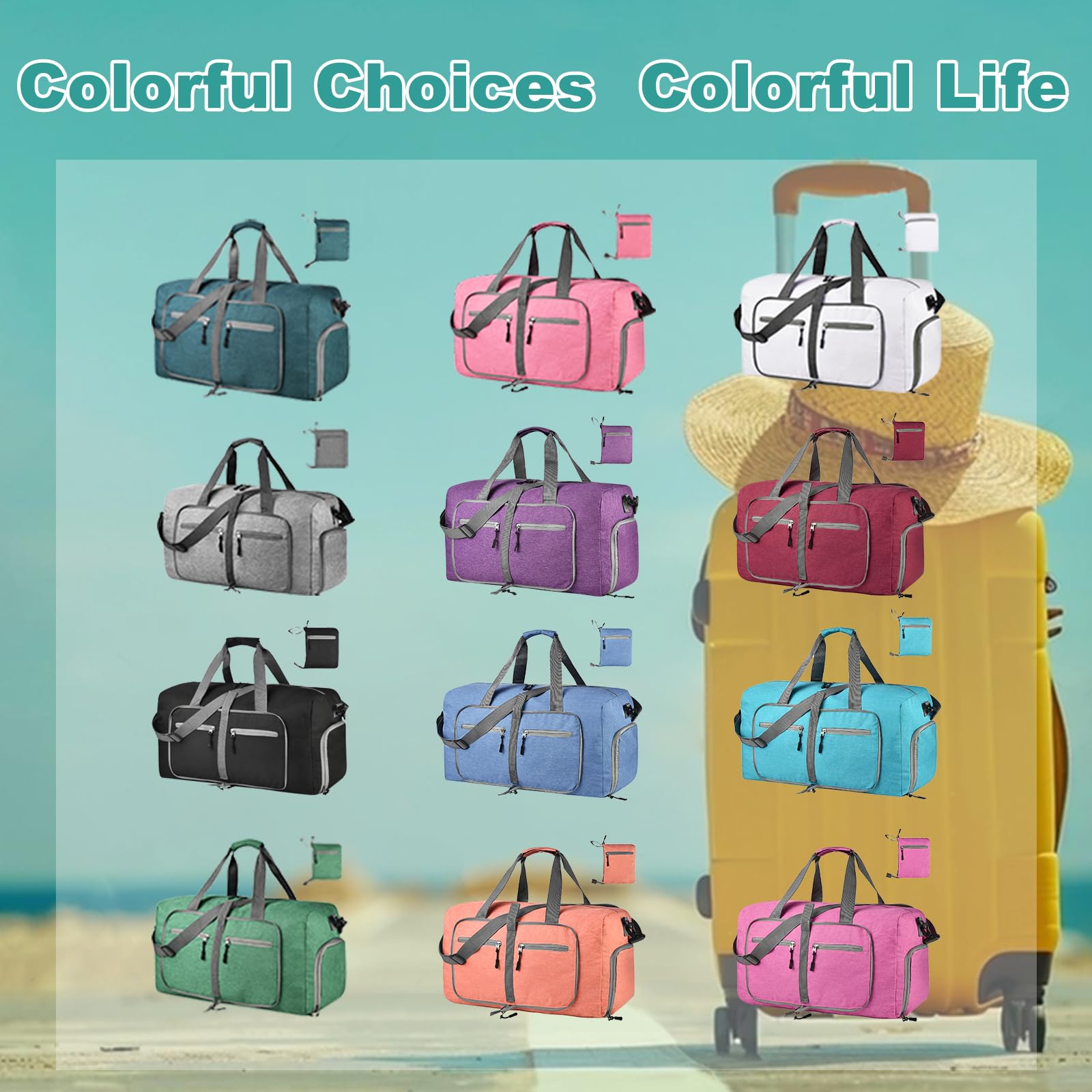 Duffel Bag 65L Packable Duffle Bag with Shoes Compartment Unisex Travel Bag Water-Resistant Duffle Bag(Grey,65L)