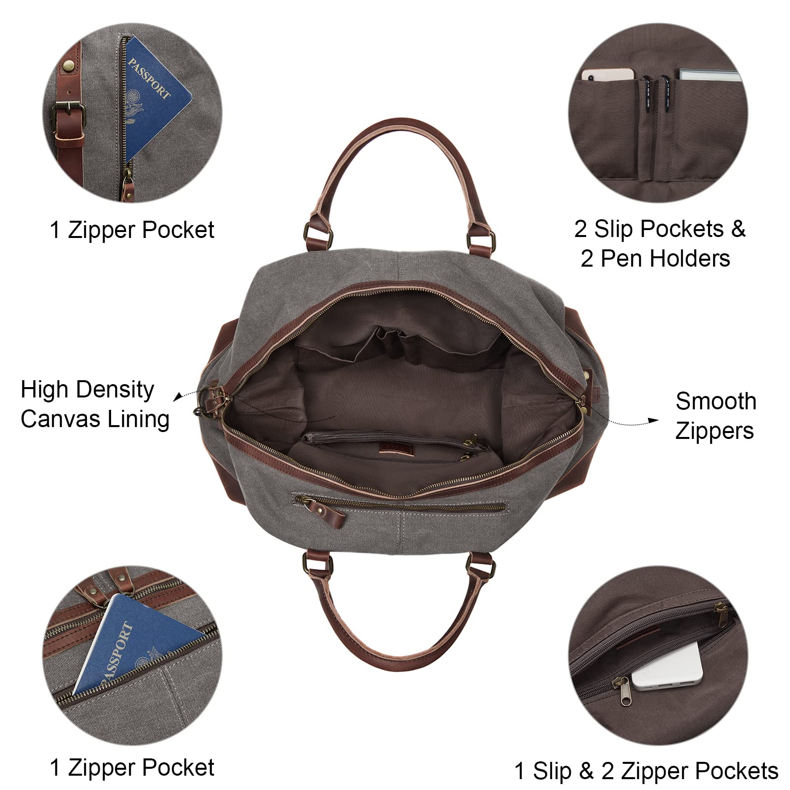 S-ZONE Oversized Leather Canvas Duffel Shoulder Weekender Mens Overnight Bag