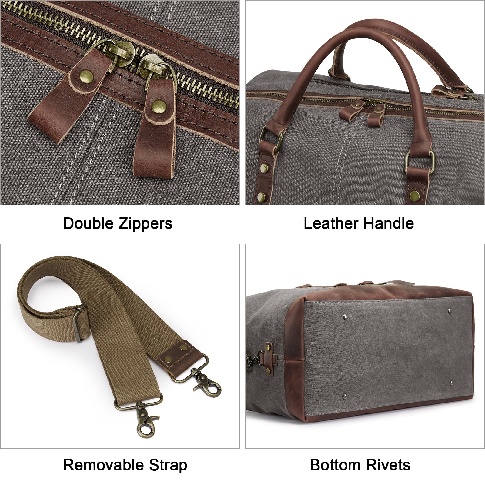 S-ZONE Oversized Leather Canvas Duffel Shoulder Weekender Mens Overnight Bag