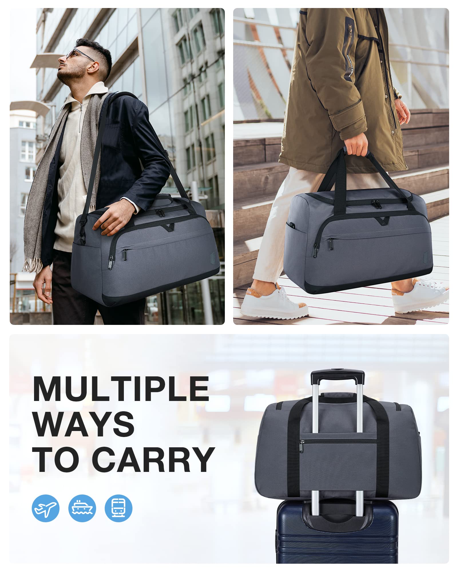 Duffle Bag for Travel,BAGSMART Carry on Weekender Overnight Bag,Travel Duffel Bag with Toiletry Bag,Shoe Bag (Grey,38L)