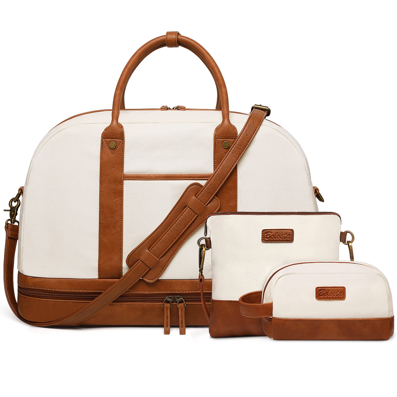 Weekender Bag for Women Canvas Overnight Bag Large Travel Bags for Women Carry on Shoulder Duffle Bag With Shoe Compartment,Perfect for Travel/Daily Use/Birthday Gift (Beige)