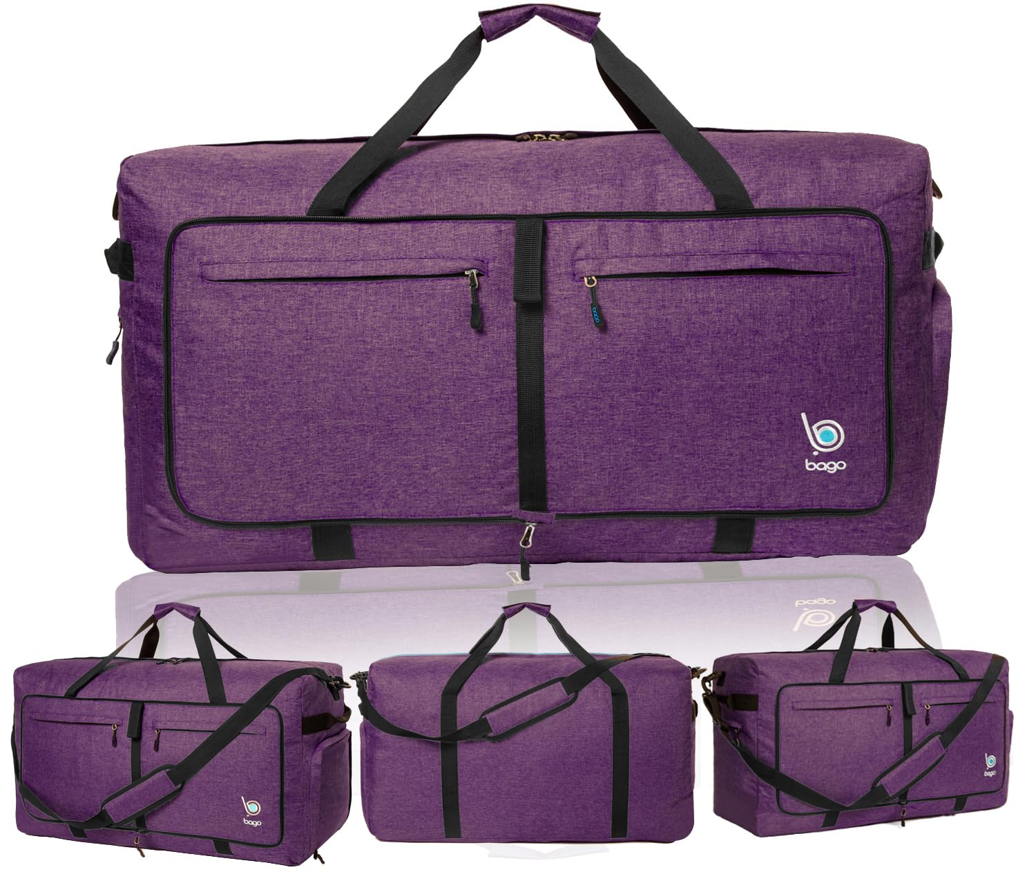 Bago Travel Duffel Bags for Traveling Women & Men- Foldable Weekender Bag - 80L 27" Large Duffle Bag For Travel & Camping Bag - Packable Lightweight Overnight Luggage bag (SnowDepPurple)
