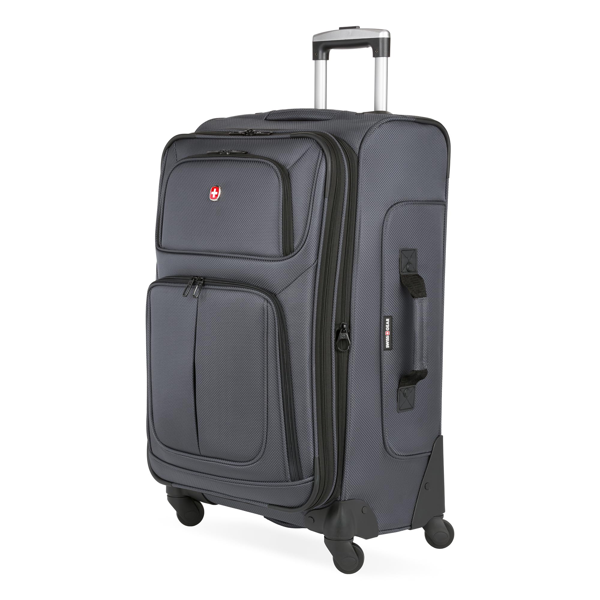 SwissGear Sion Softside Expandable Roller Luggage, Dark Grey, Checked-Medium 25-Inch