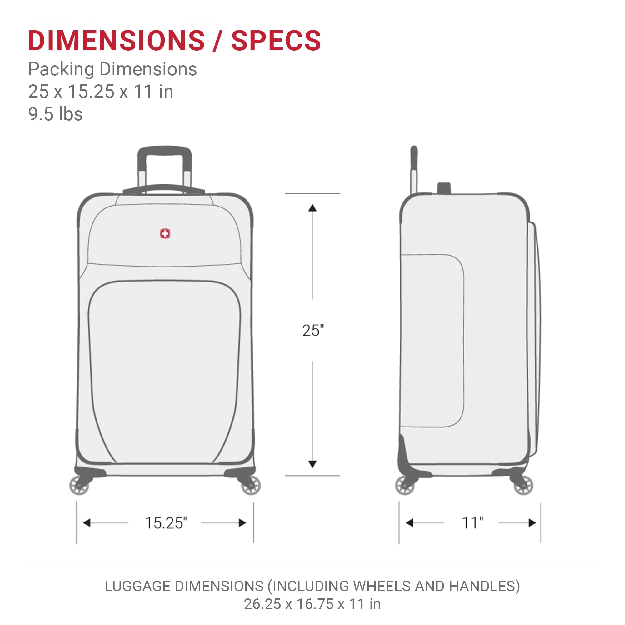 SwissGear Sion Softside Expandable Roller Luggage, Dark Grey, Checked-Medium 25-Inch