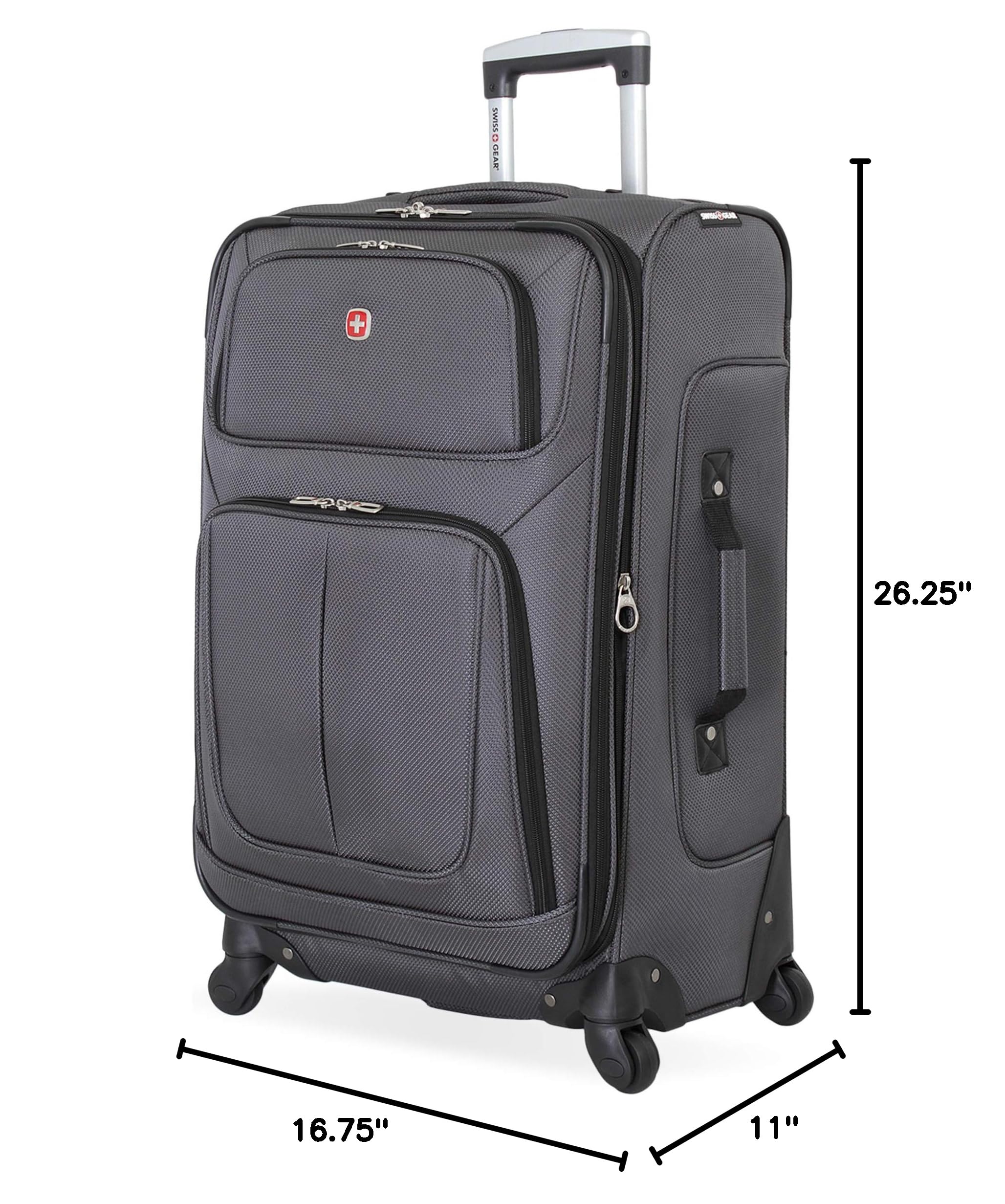 SwissGear Sion Softside Expandable Roller Luggage, Dark Grey, Checked-Medium 25-Inch