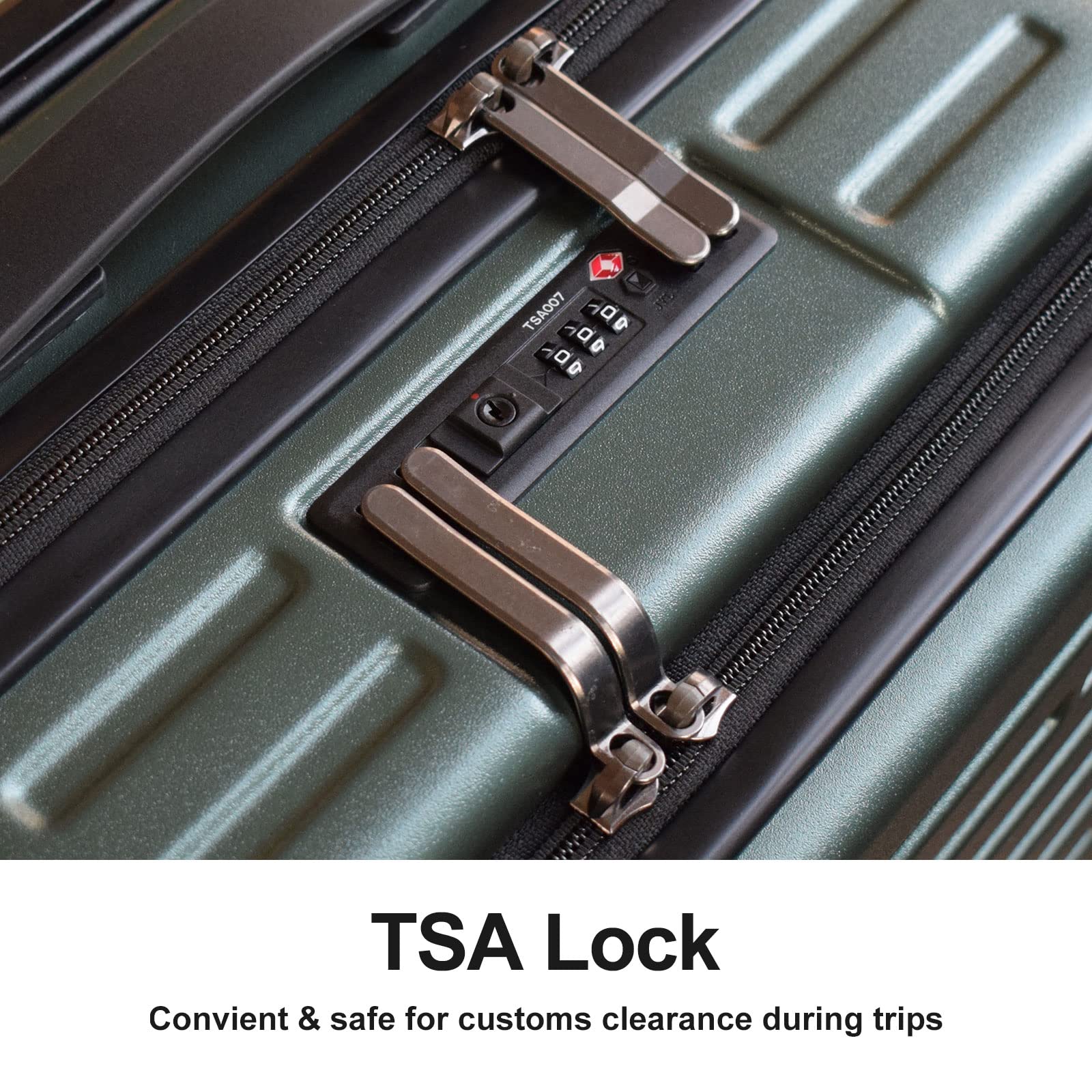TydeCkare 20 Inch Carrry On Luggage with Front Zipper Pocket, 45L, Lightweight ABS+PC Hardshell Suitcase with TSA Lock & Spinner Silent Wheels, Convenient for Business Trips, Dark Green