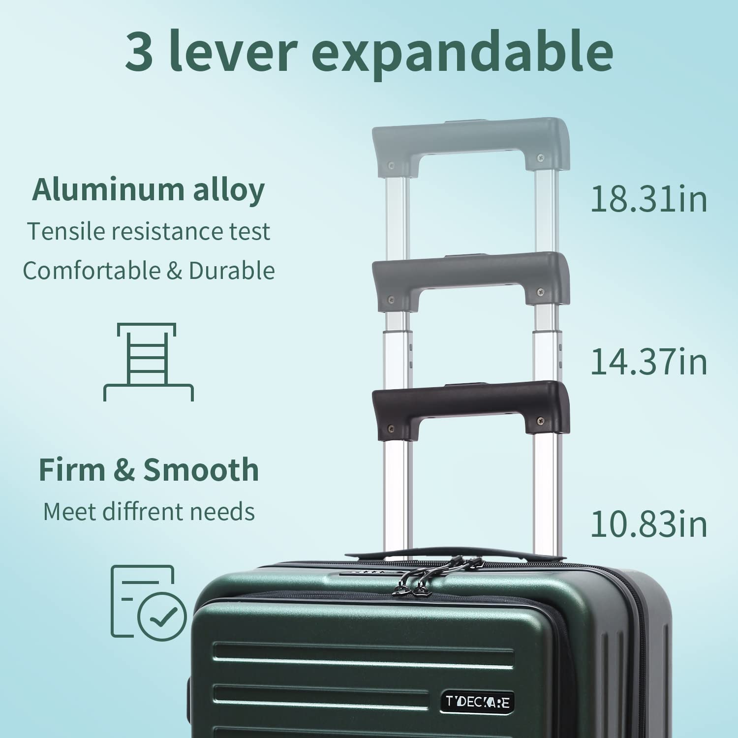 TydeCkare 20 Inch Carrry On Luggage with Front Zipper Pocket, 45L, Lightweight ABS+PC Hardshell Suitcase with TSA Lock & Spinner Silent Wheels, Convenient for Business Trips, Dark Green