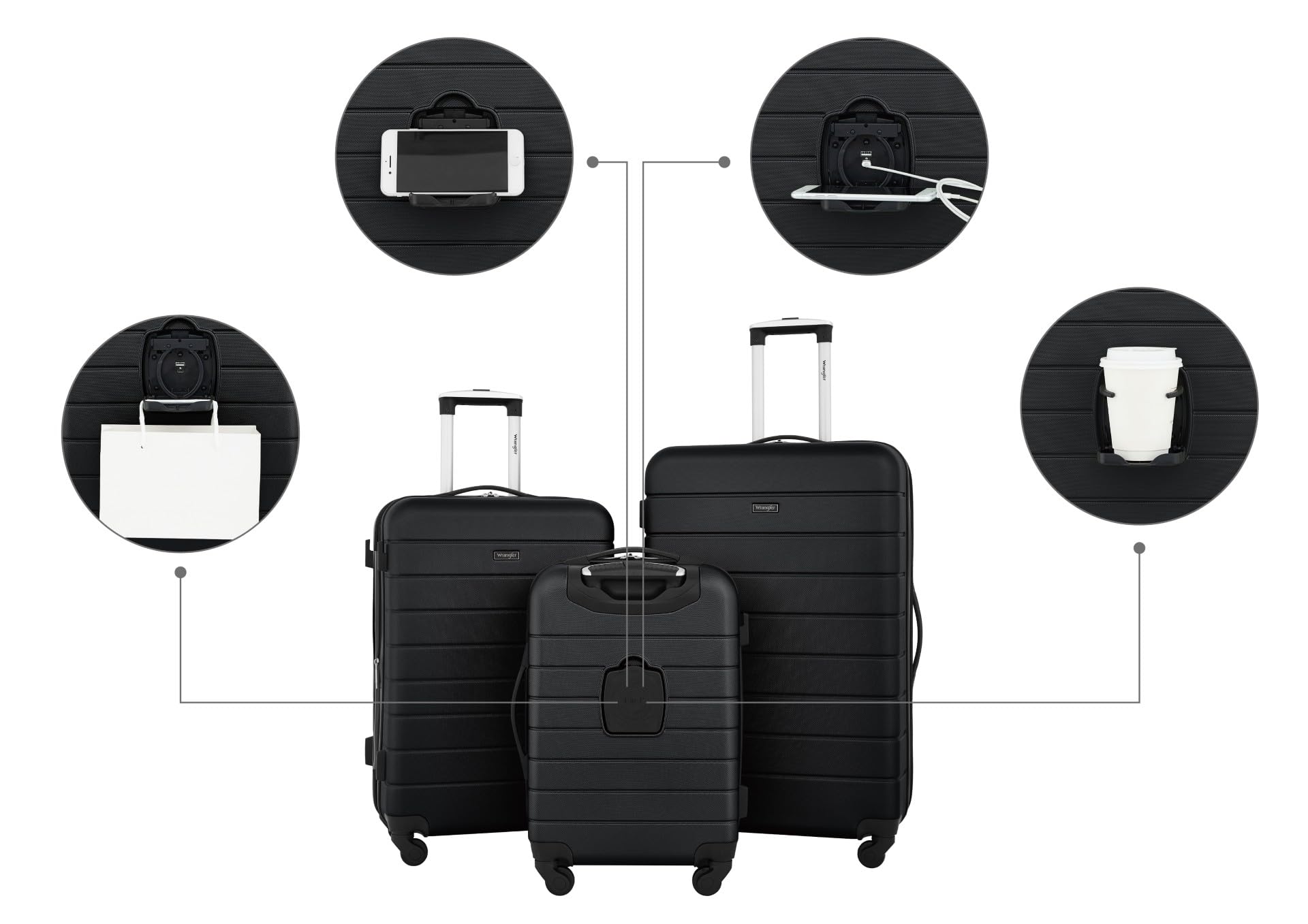 Wrangler 20" Smart Spinner Carry-On Luggage With Usb Charging Port ,Black