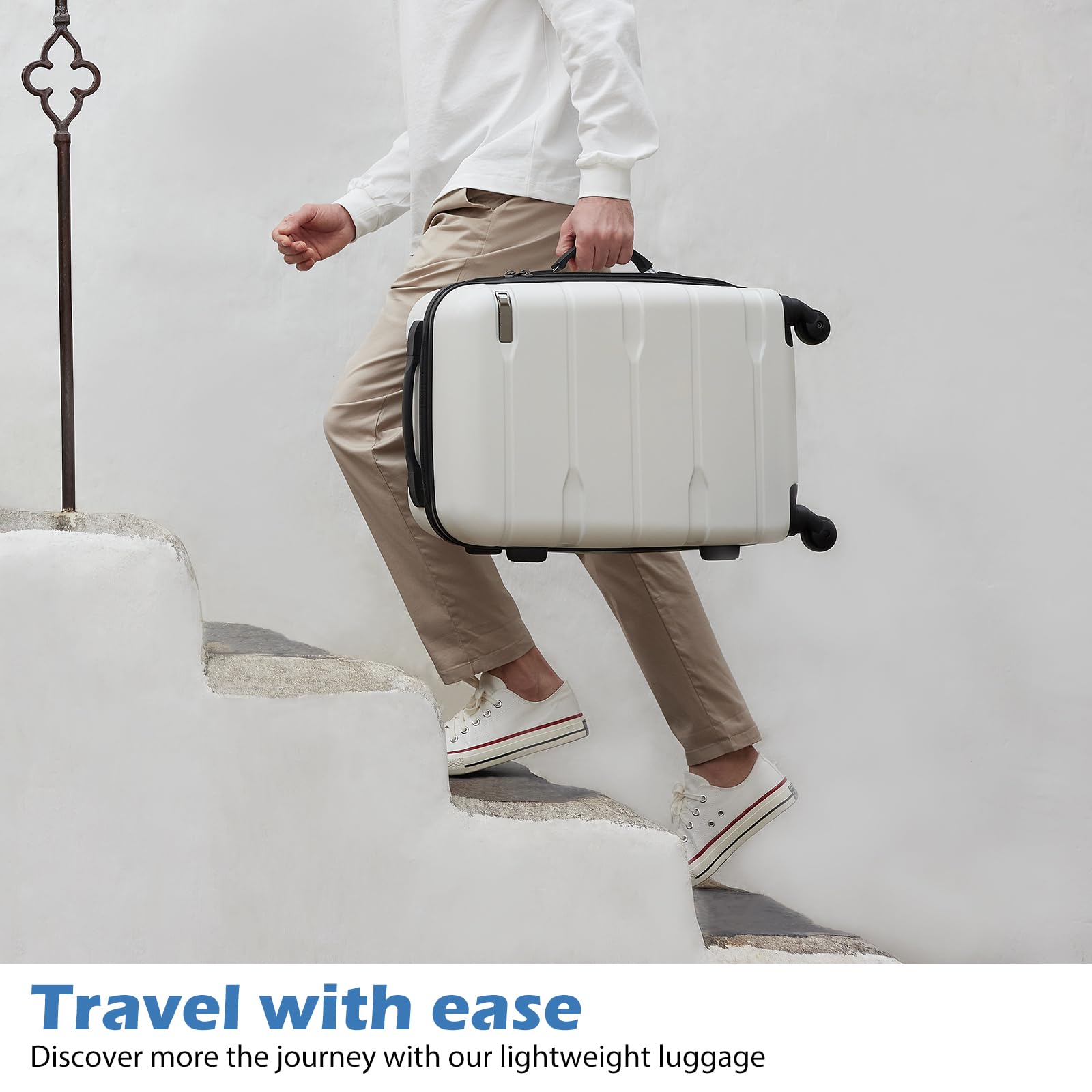Coolife Luggage Suitcase PC+ABS Spinner Built-In TSA lock 20in 24in 28in Carry on (Caribbean Blue., S(20in_carry on))